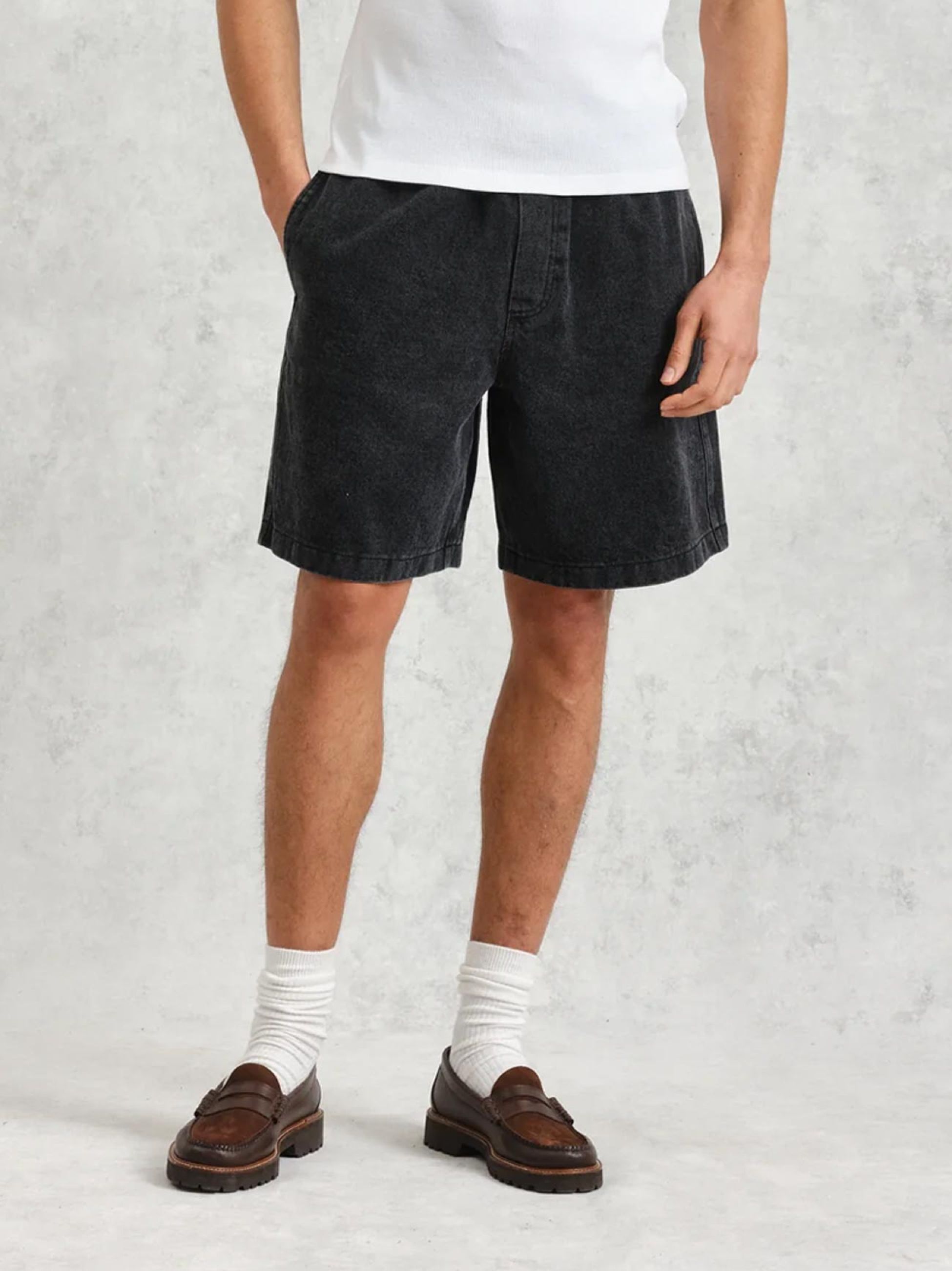 Wax London Mens Black Cedar Denim Short | Designerwear