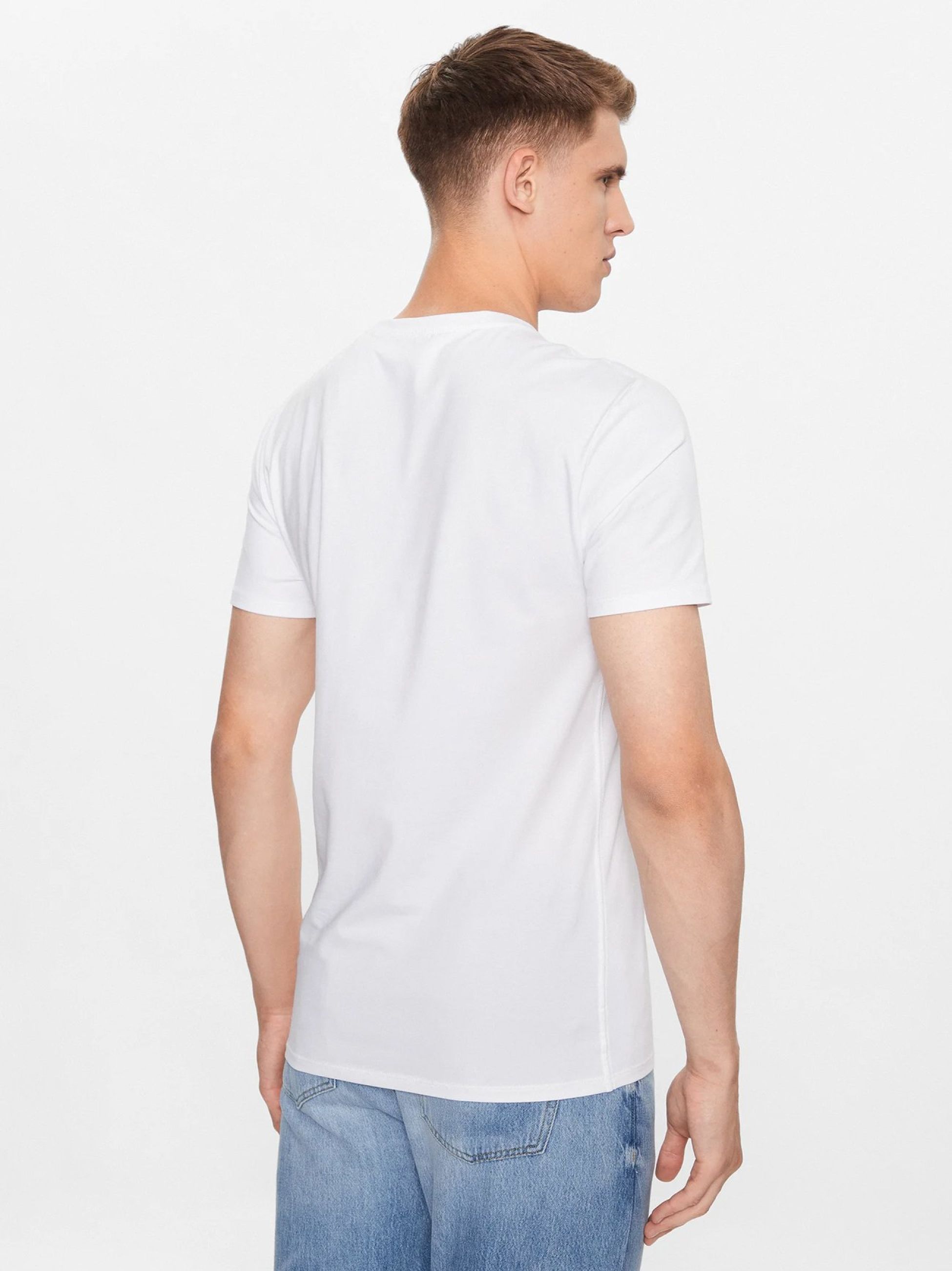 GUESS Mens Pure White Embroidered Logo T-Shirt | Designerwear