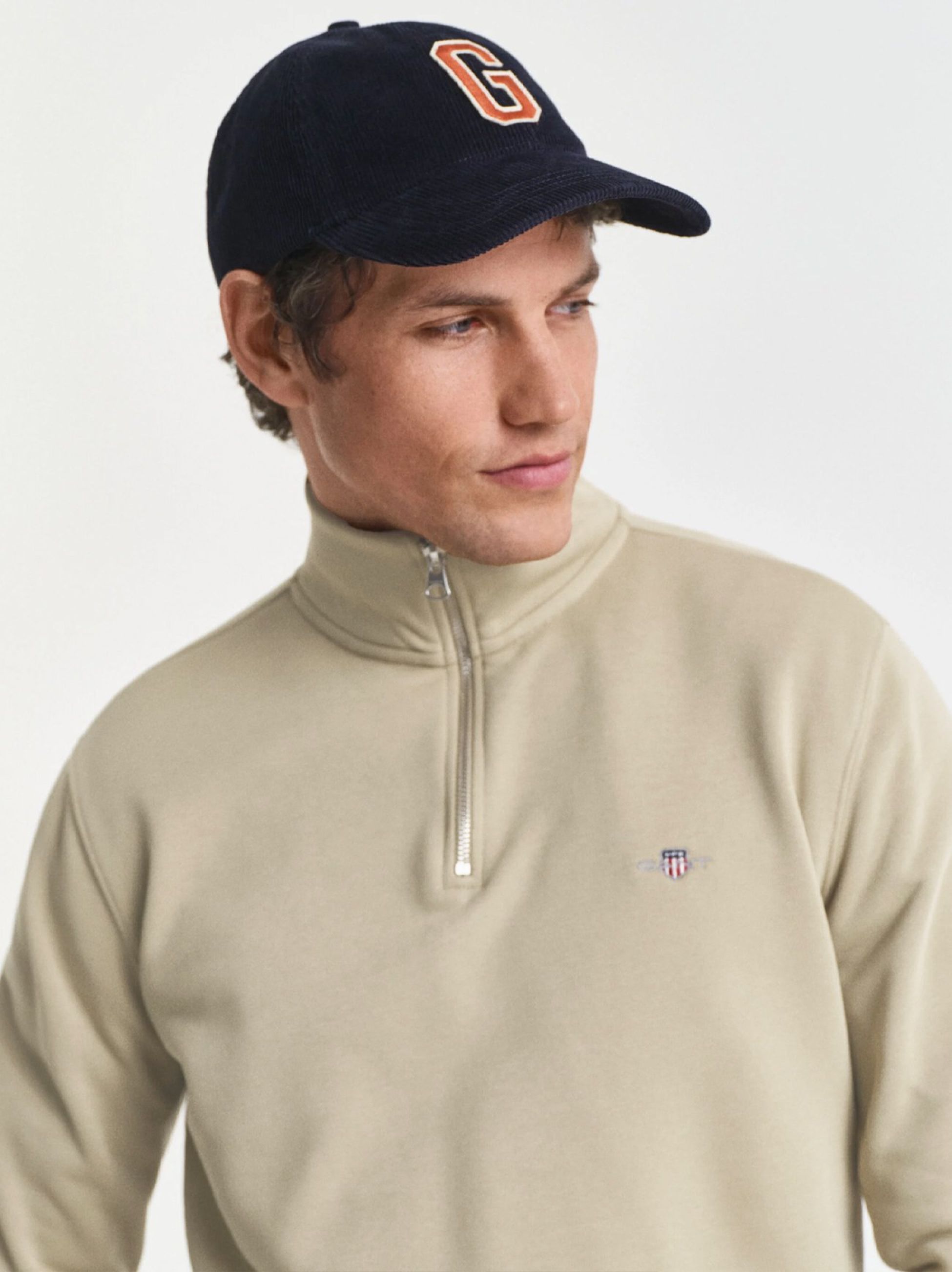 Gant Mens Silky Beige Shield Half Zip Sweatshirt | Designerwear