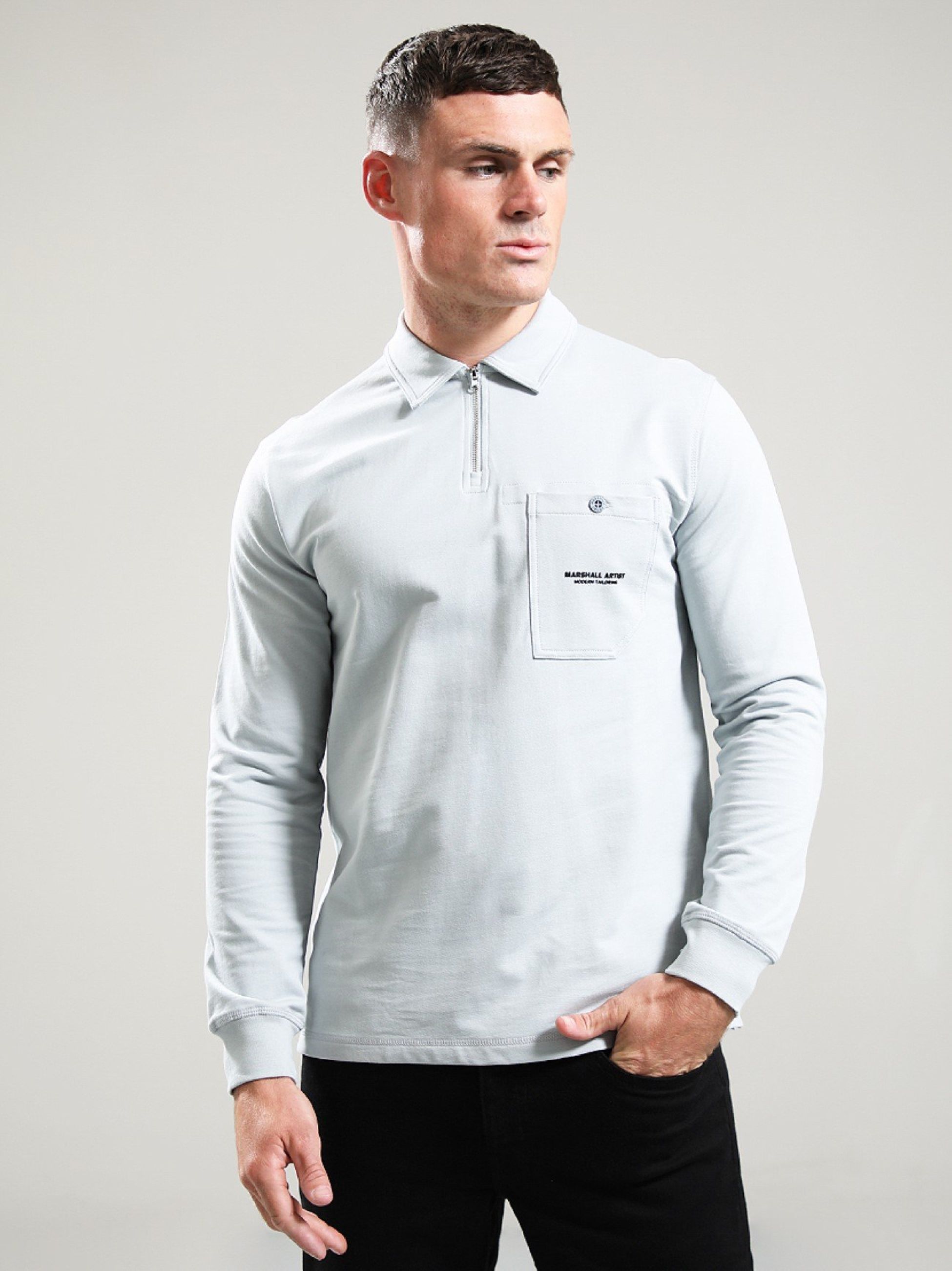 Marshall Artist Mens Ghost Grey Stratton Polo Shirt | Designerwear