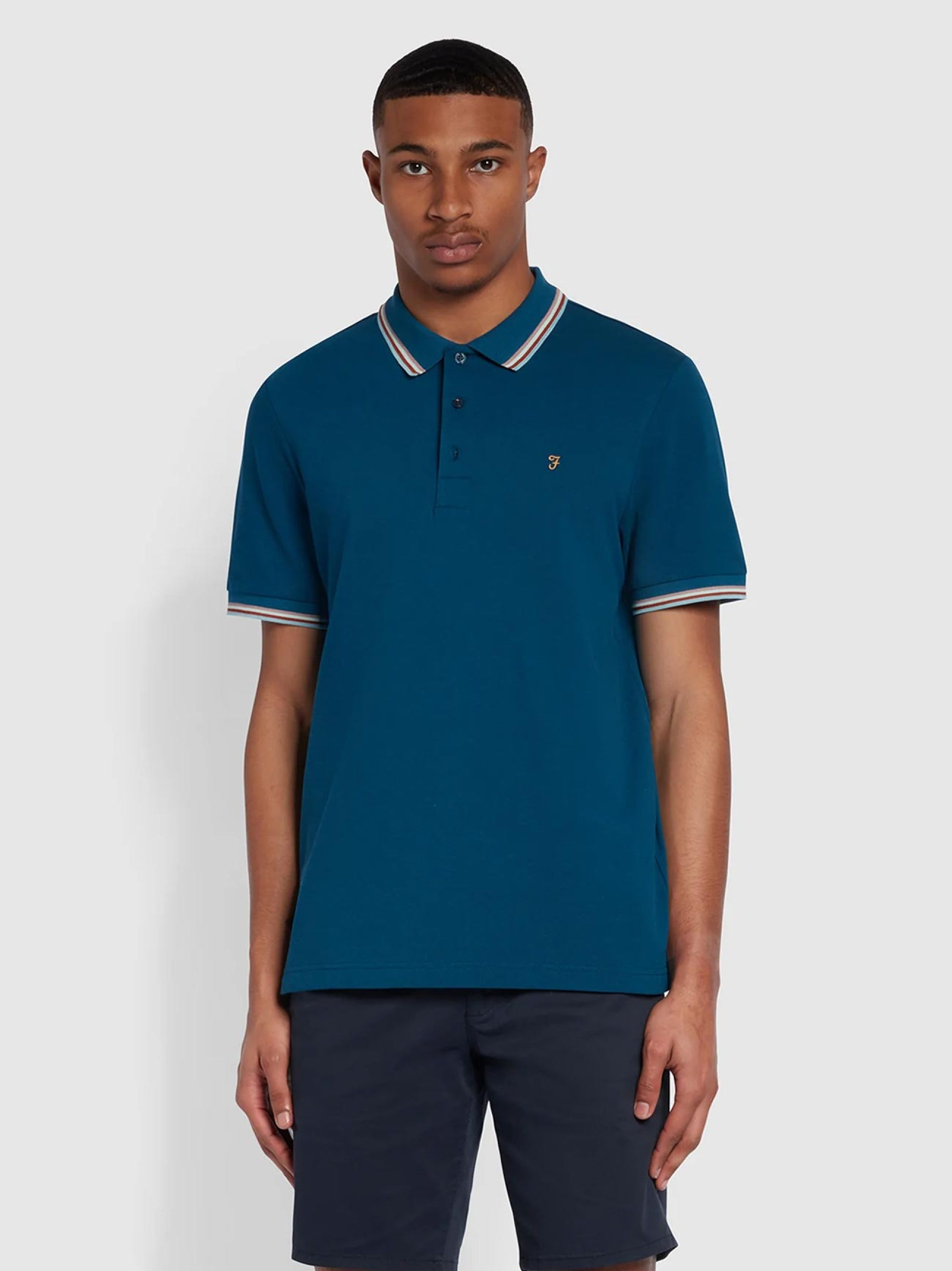 Farah Mens Sailor Blue Alvin Tipped Collar Polo Shirt | Designerwear