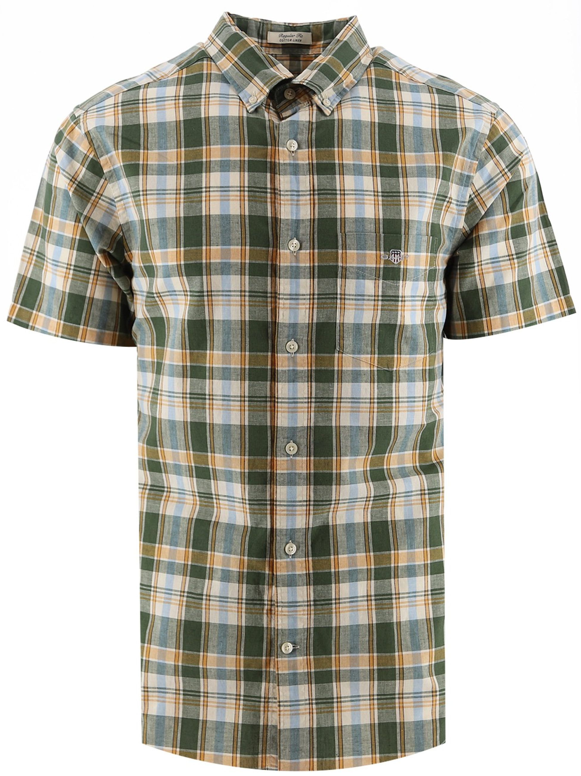 GANT Mens Pine Green Regular Fit Cotton Linen Check Shirt | Designerwear