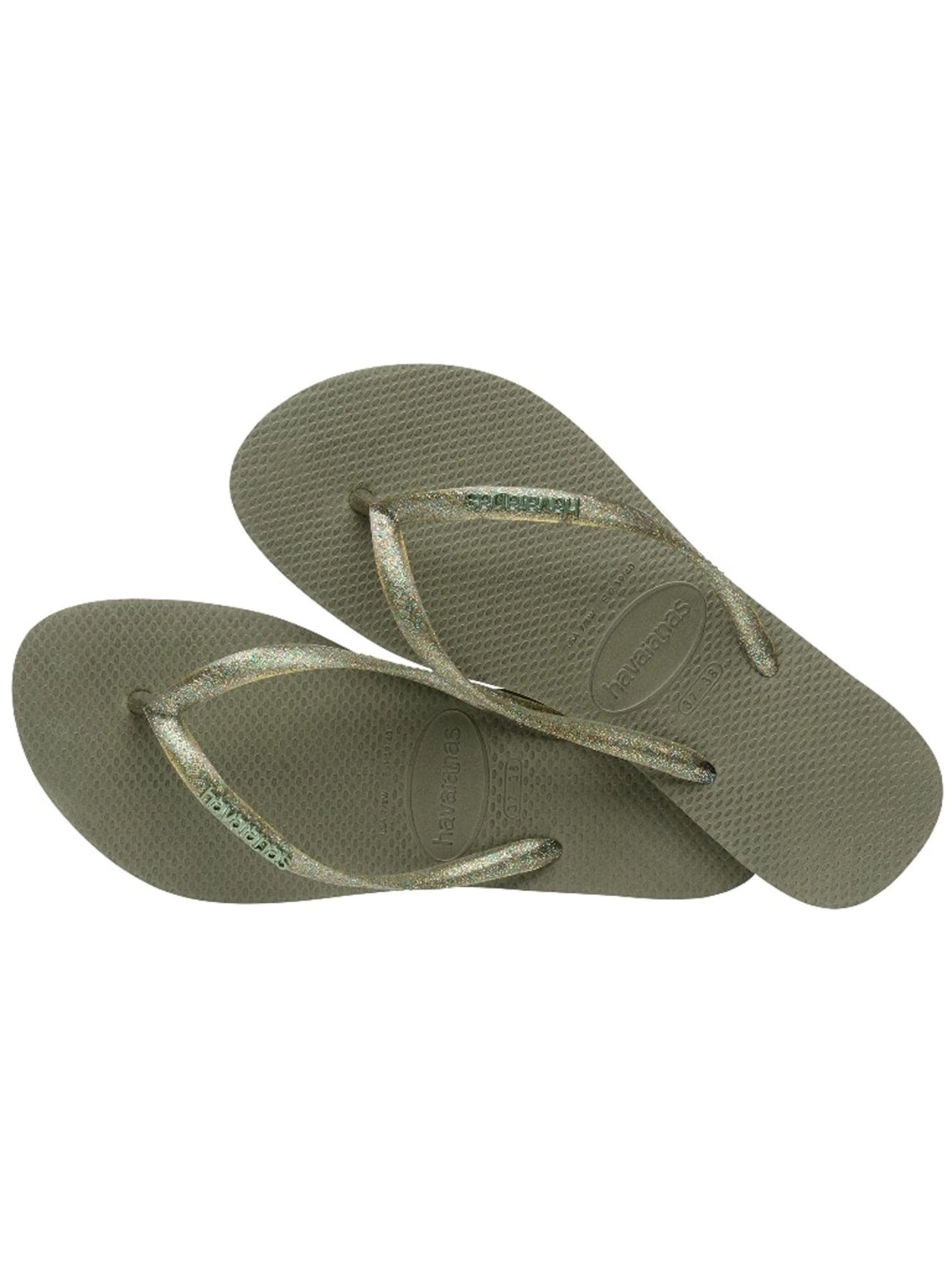 Havaianas Womens Metallic Green Slim Logo Flip Flop | Designerwear