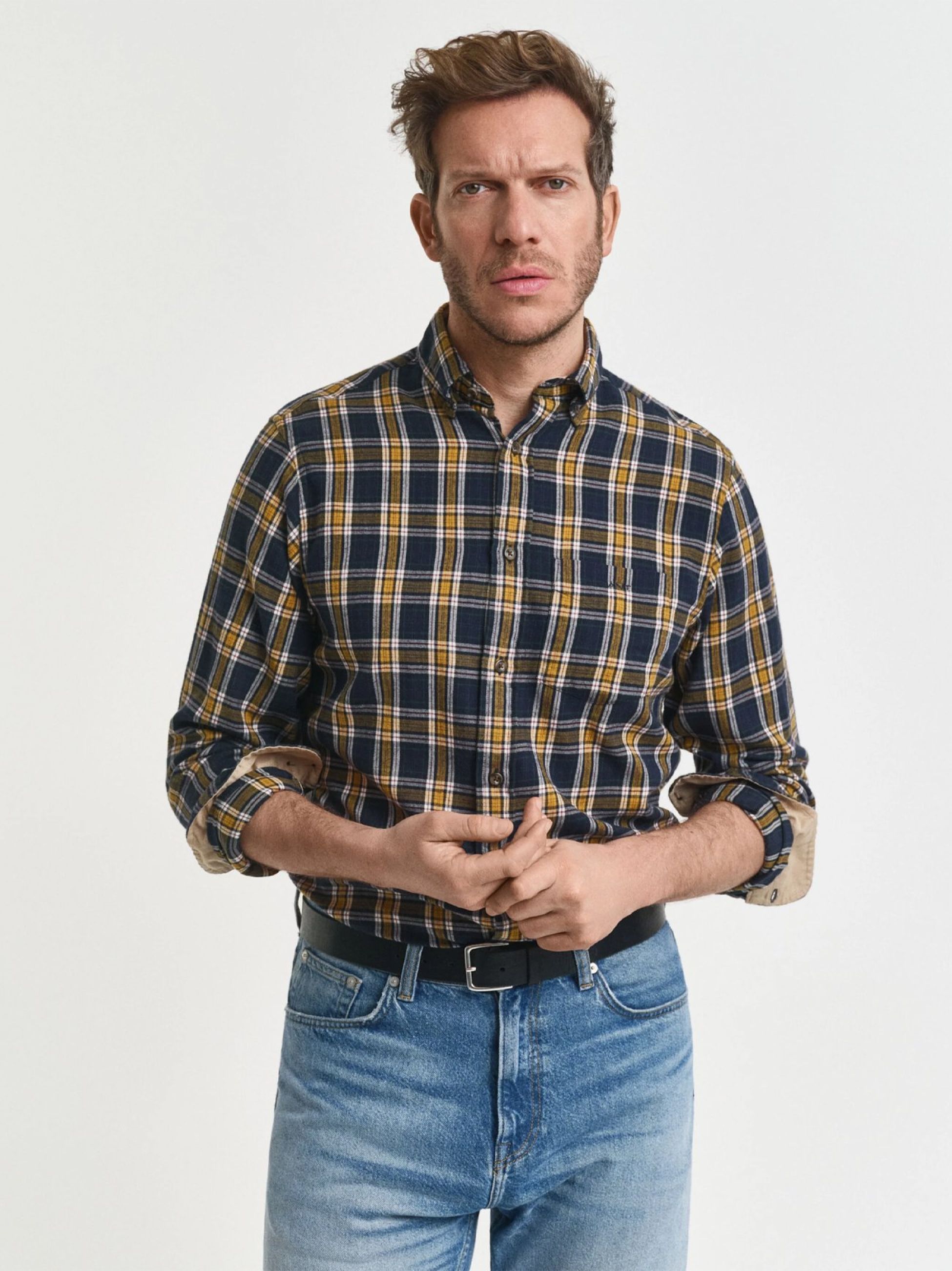 GANT Mens Evening Blue Regular Fit Checked Windblown Flannel Shirt ...