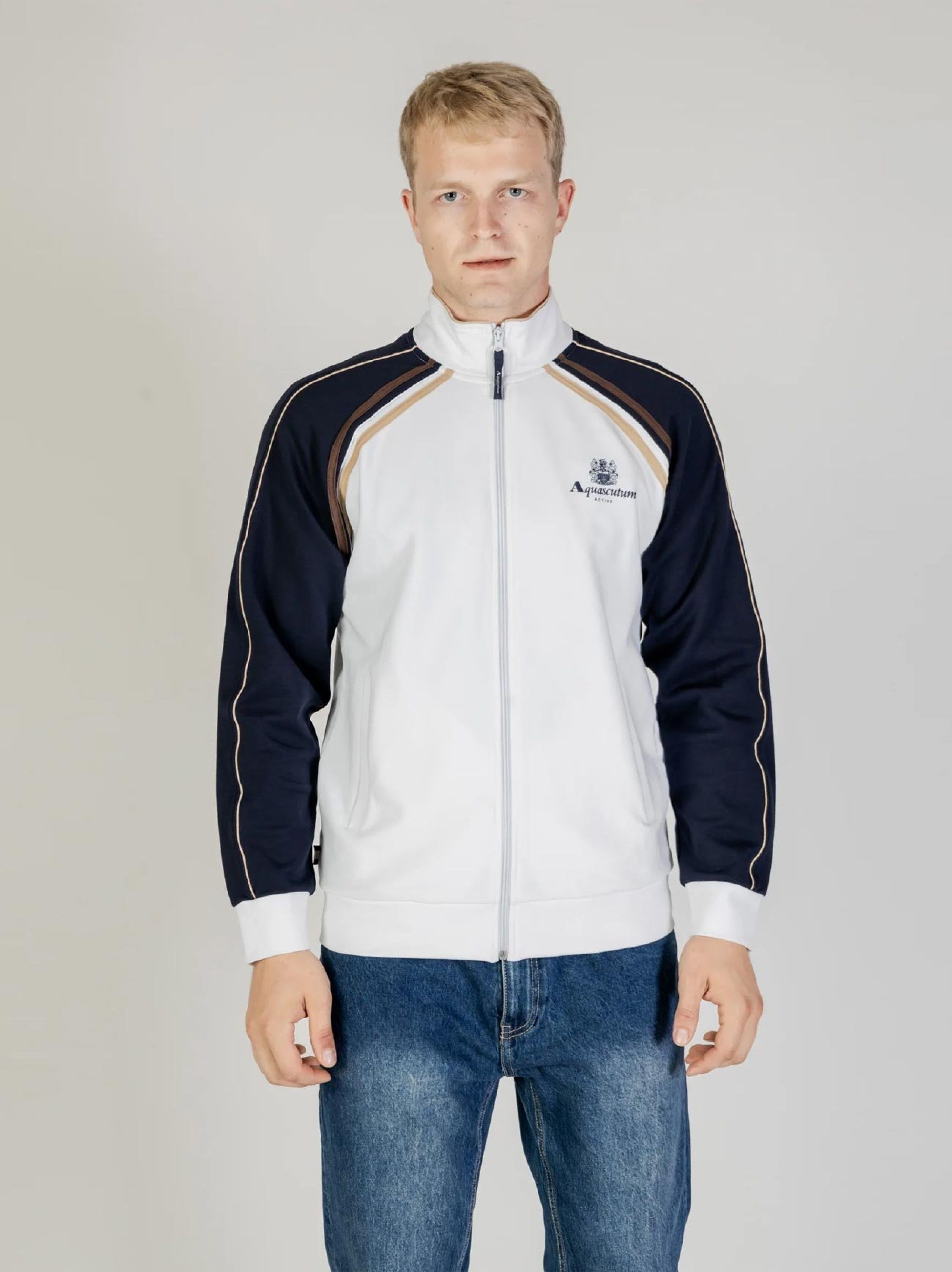Aquascutum Mens Optical White Active Scuba Stripe Mockneck Track Top ...