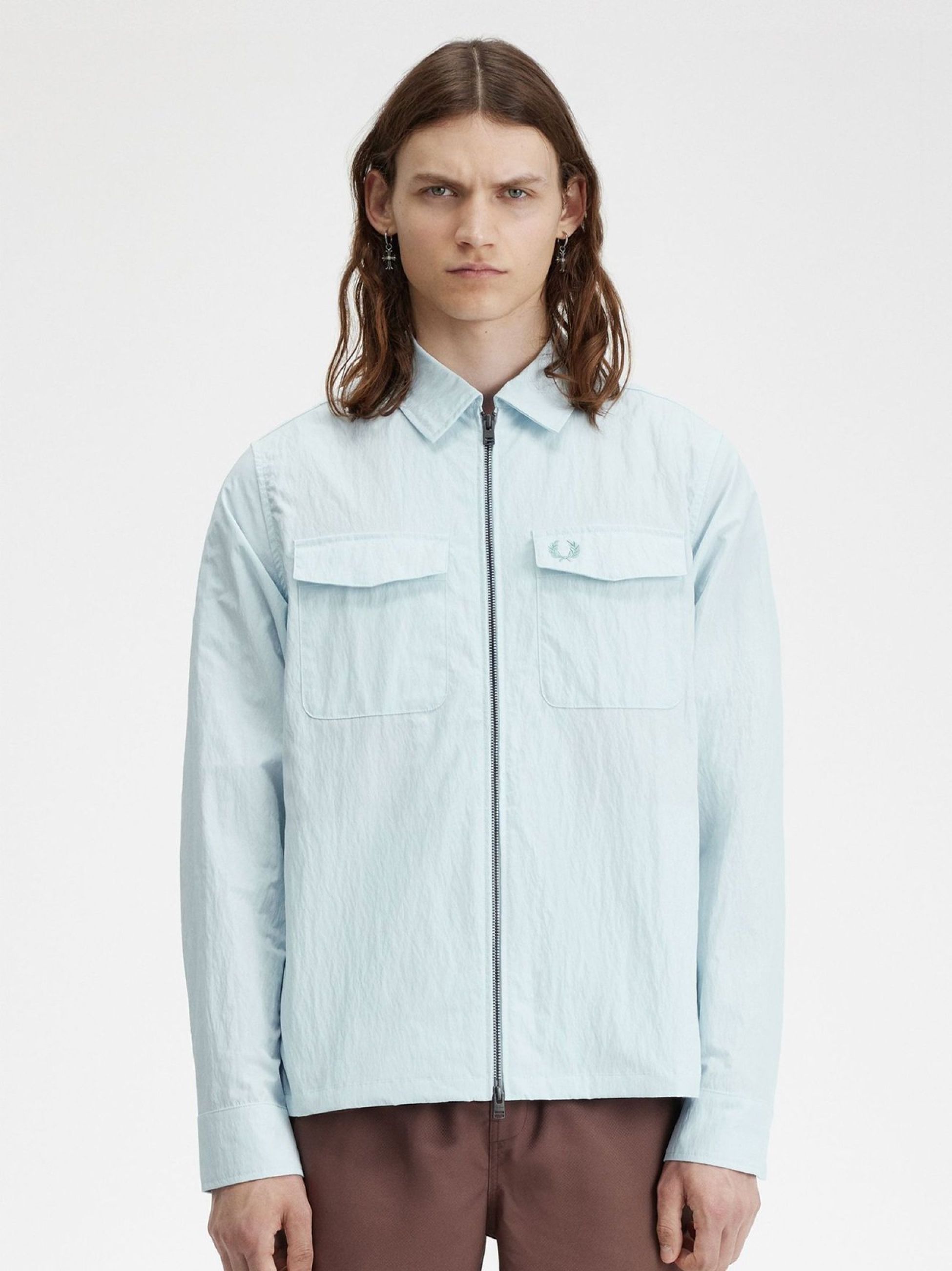 Fred Perry Mens Light Ice Textured Zip-Through Overshirt | Designerwear