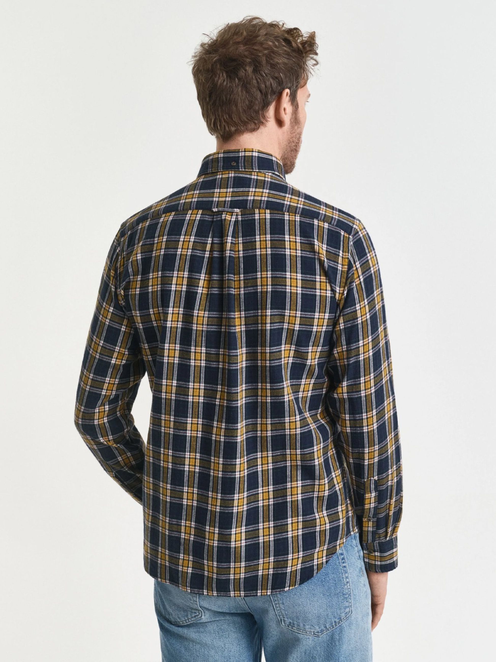 GANT Mens Evening Blue Regular Fit Checked Windblown Flannel Shirt ...