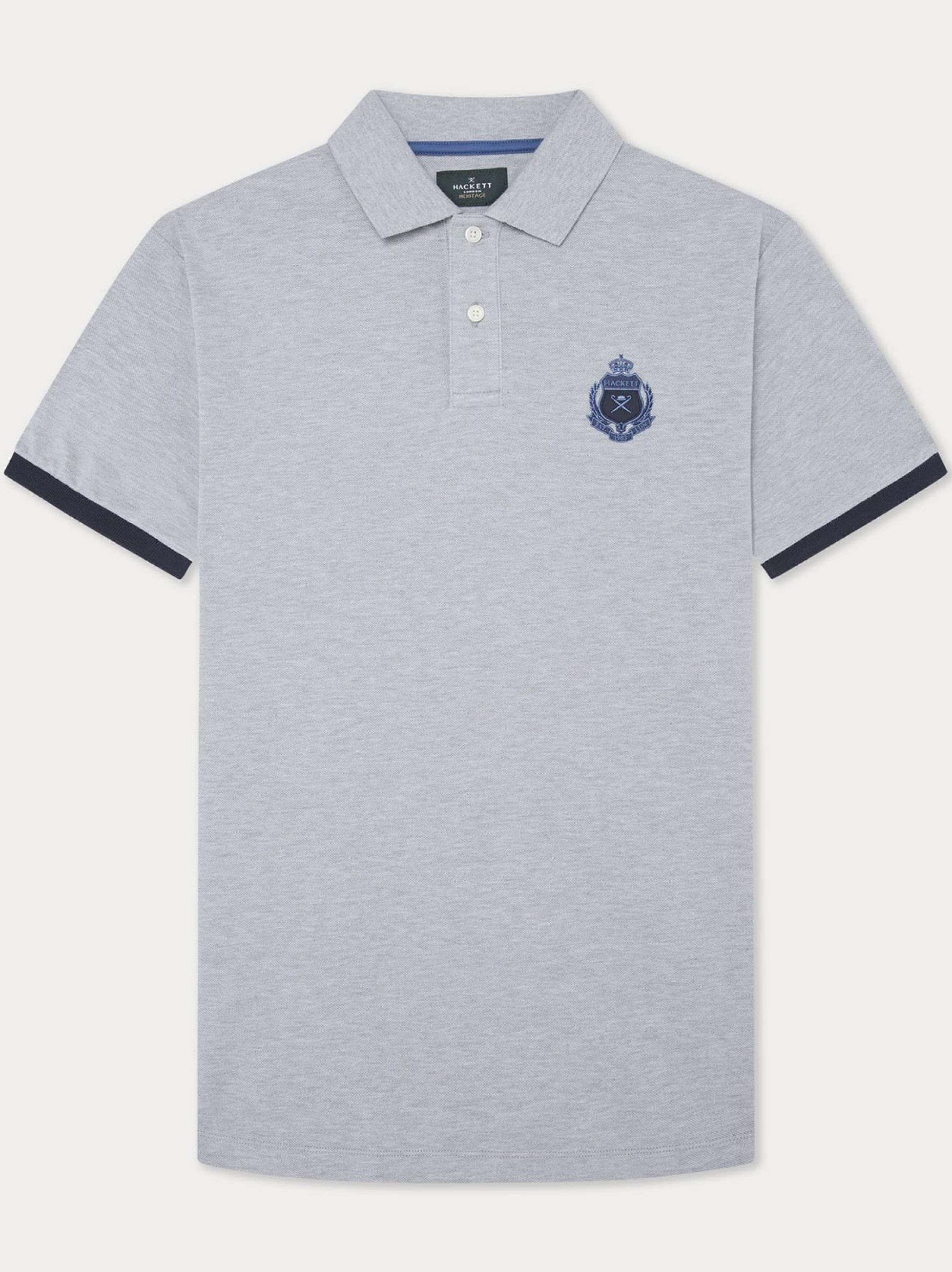 Hackett Mens Light Grey Heritage Logo Polo Shirt | Designerwear