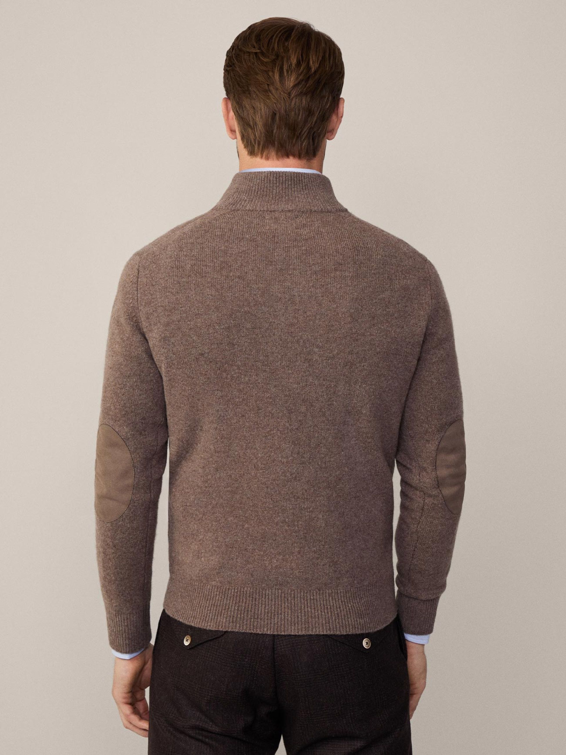 Hackett Mens Malt Beige Lambswool Half Zip Jumper | Designerwear