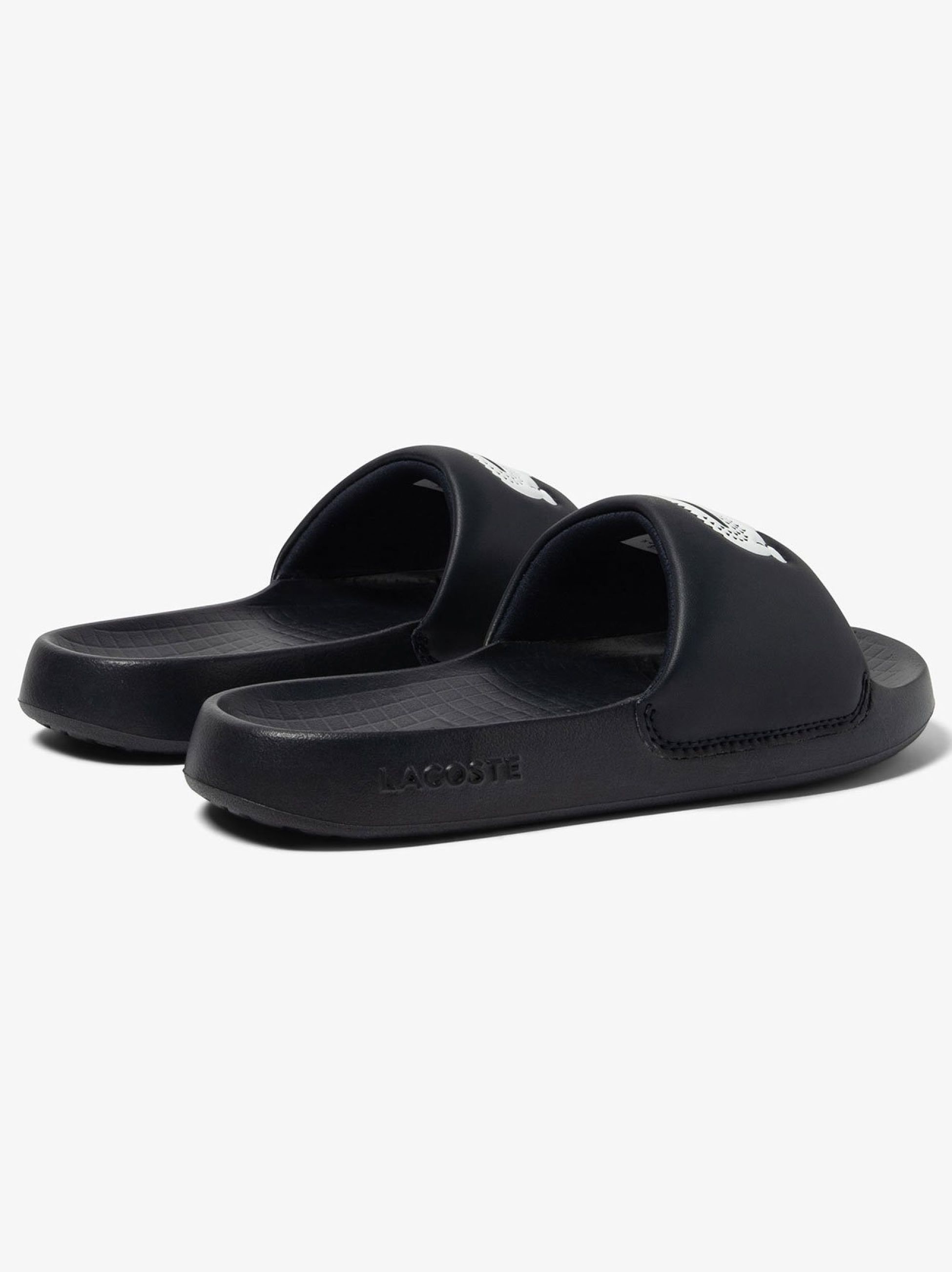 Lacoste Mens Black White Croco 1.0 Synthetic Slide | Designerwear