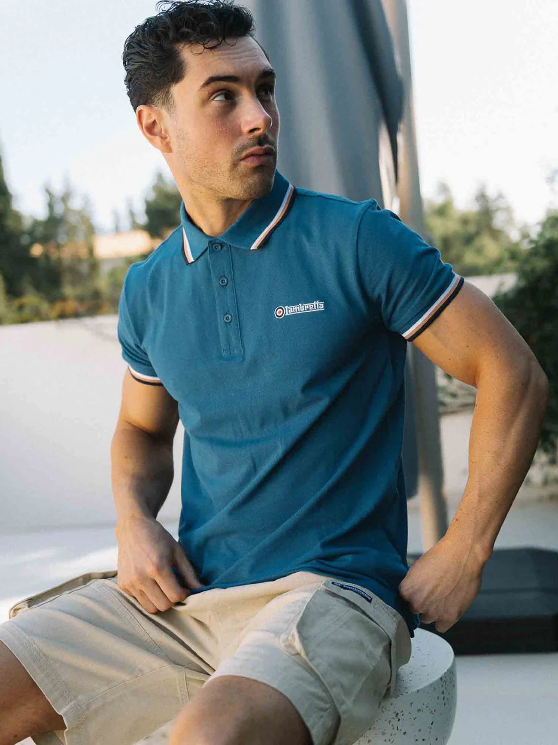 Lambretta Mens Dark Blue Triple Tipped Polo Polo Shirt | Designerwear