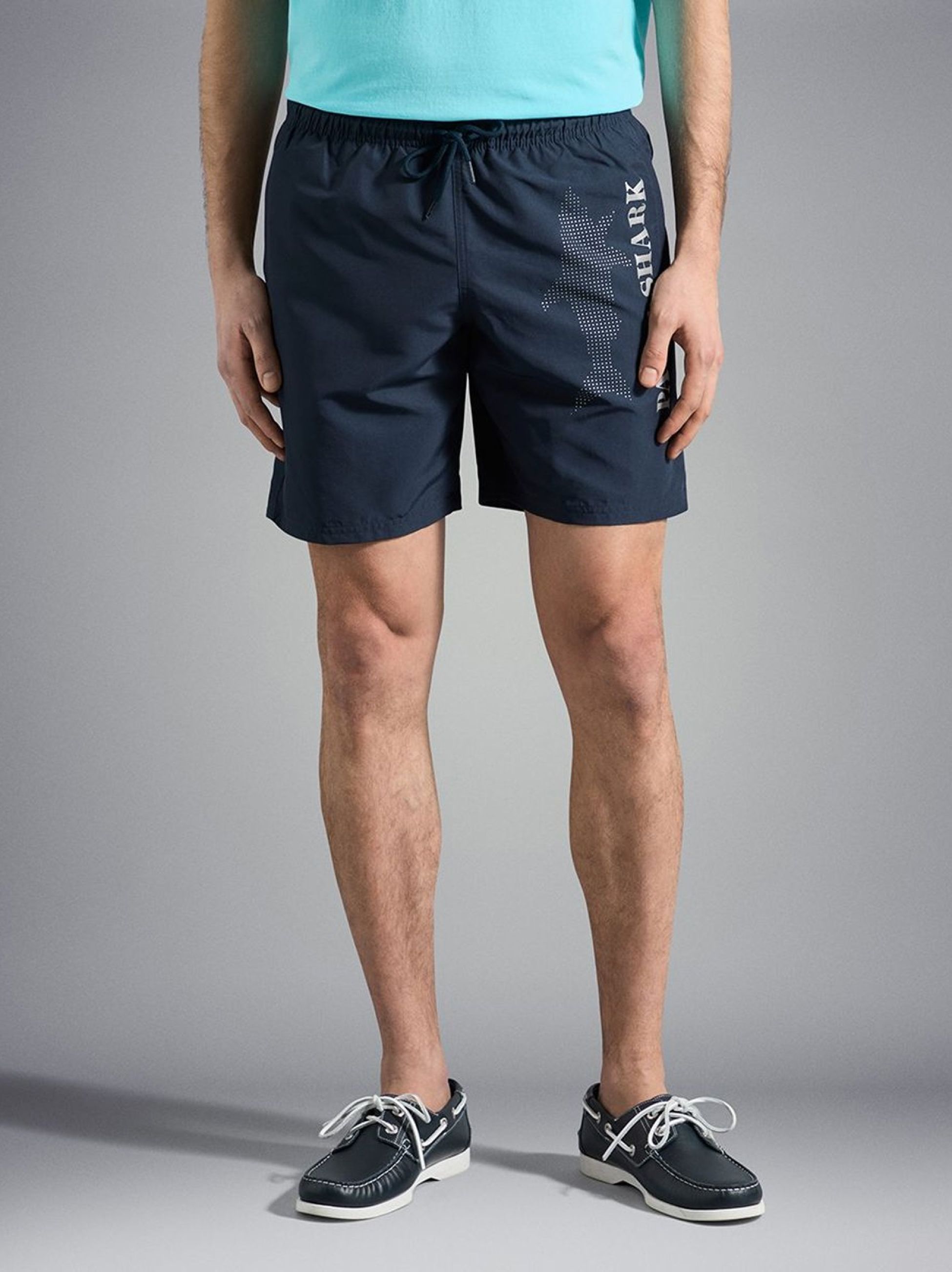 Paul and Shark Mens Blue Reflective Logo Swim Shorts | Designerwear ...