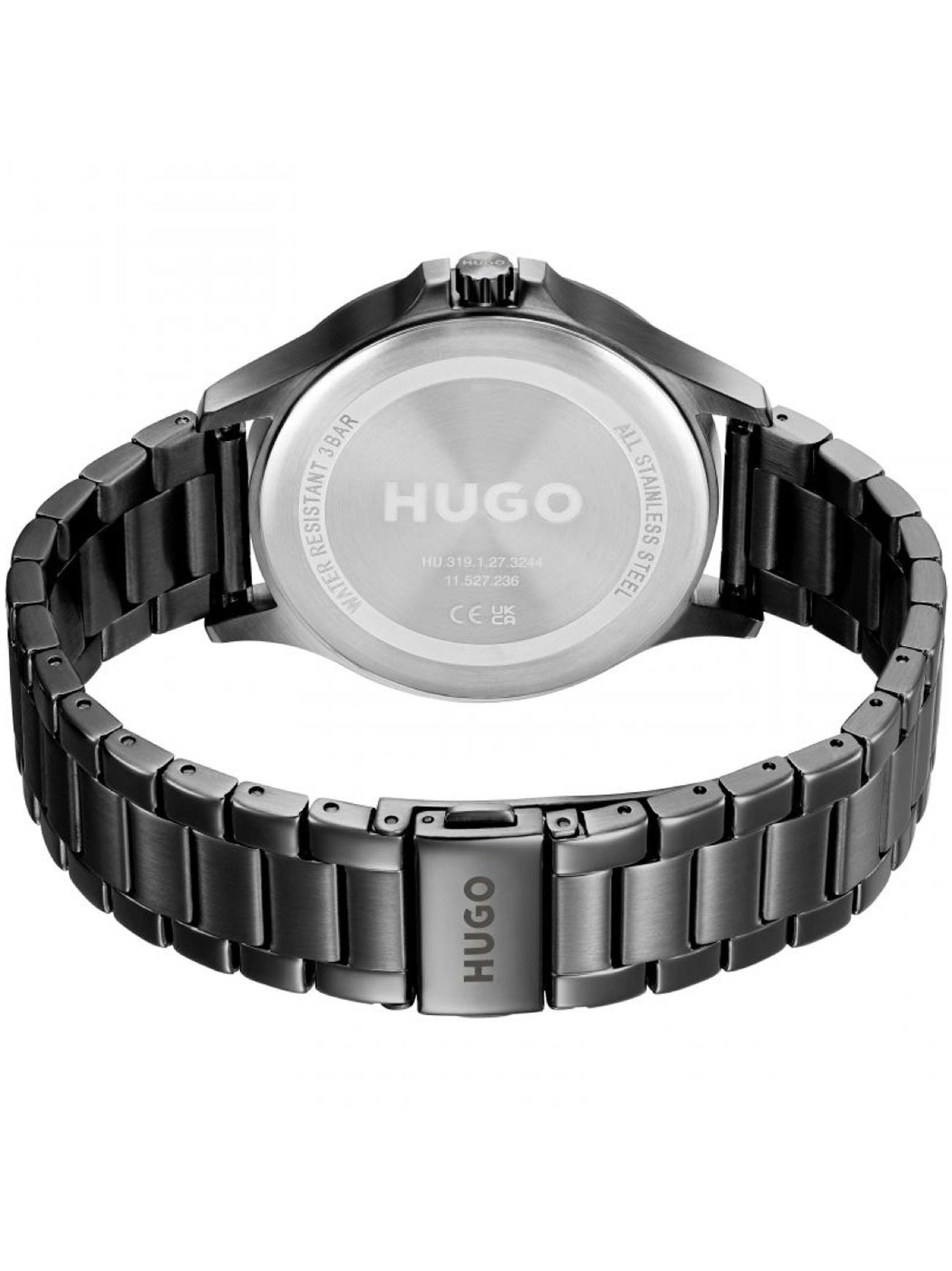 HUGO Mens Black Steel LEAP Watch | Designerwear