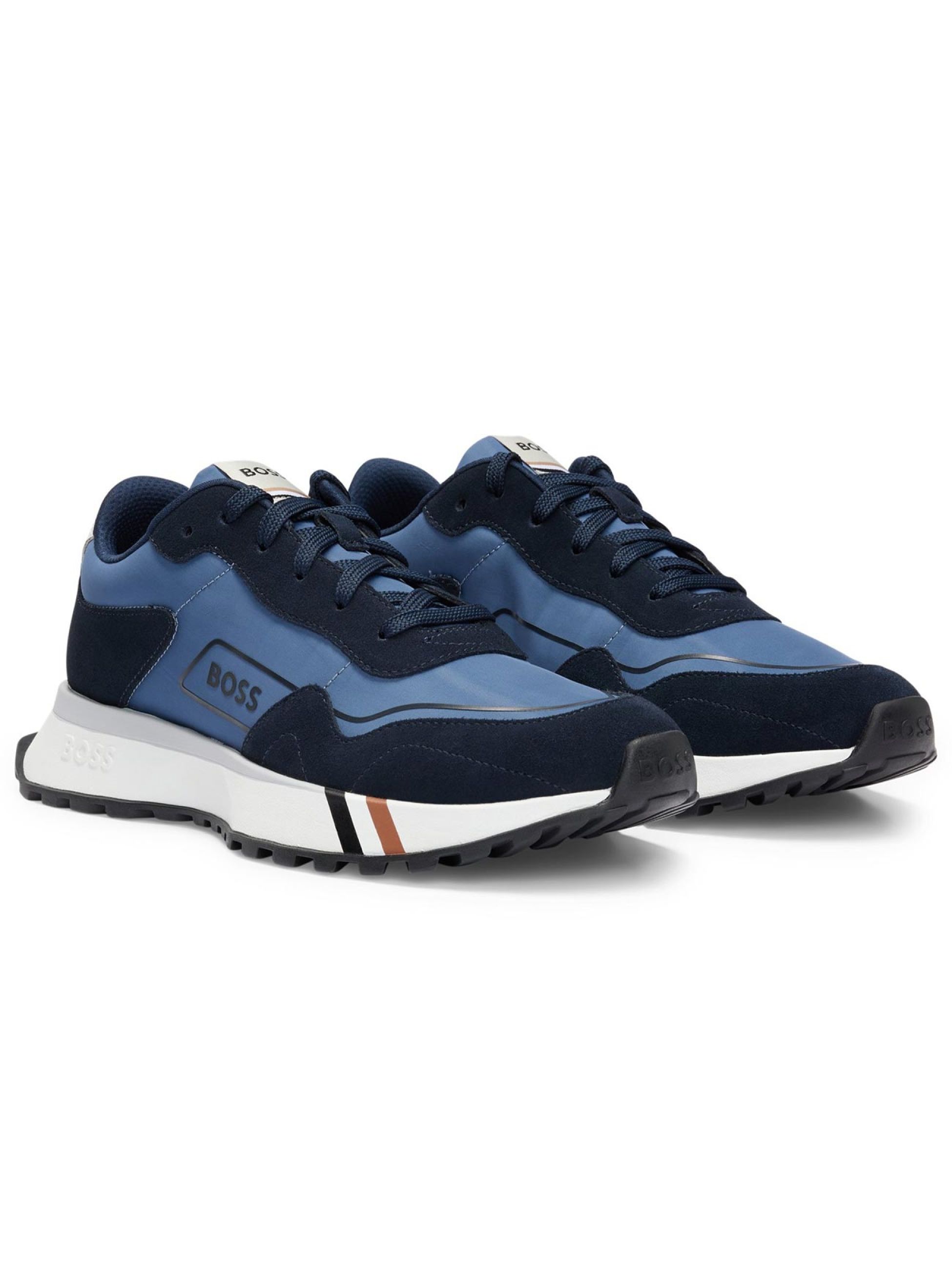 BOSS Mens Dark Blue Jonah Runn Signature Stripe Trainer | Designerwear
