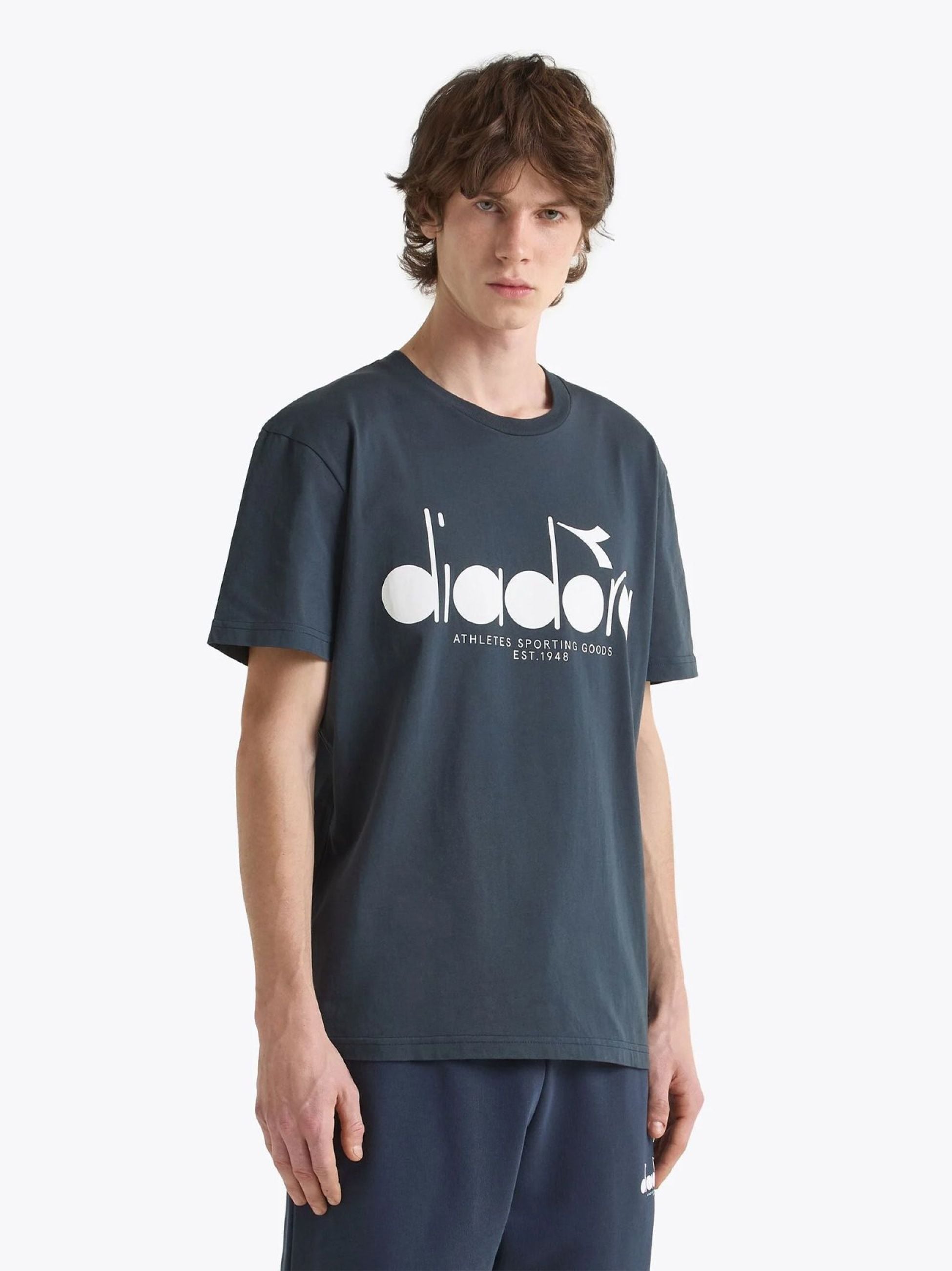 Diadora Mens Blue Denim Logo T-Shirt | Designerwear
