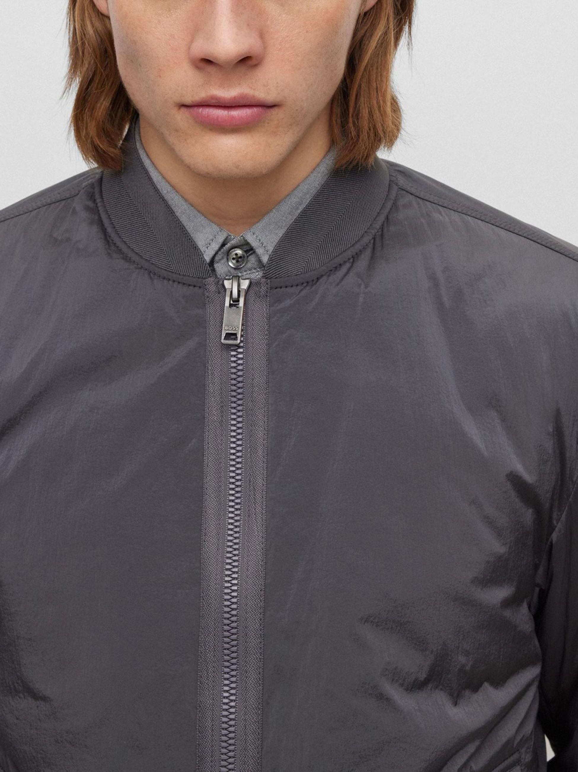 BOSS Mens Dark Grey Overse Bomber Jacket | Designerwear