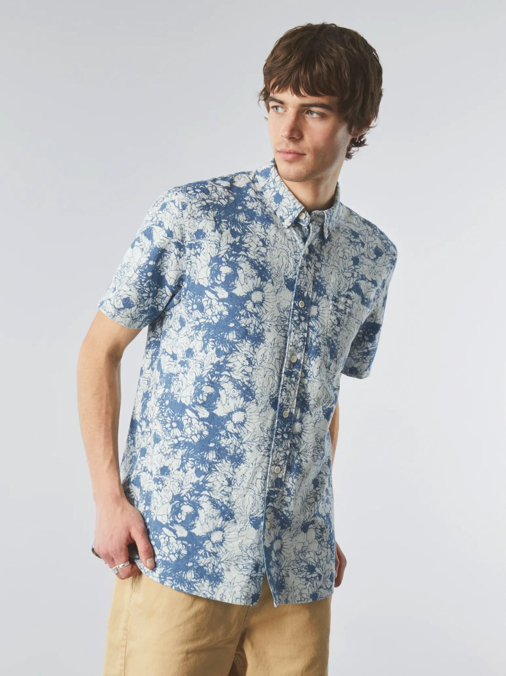 Pretty Green Mens Blue Randall Denim Short Sleeve Shirt | Designerwear