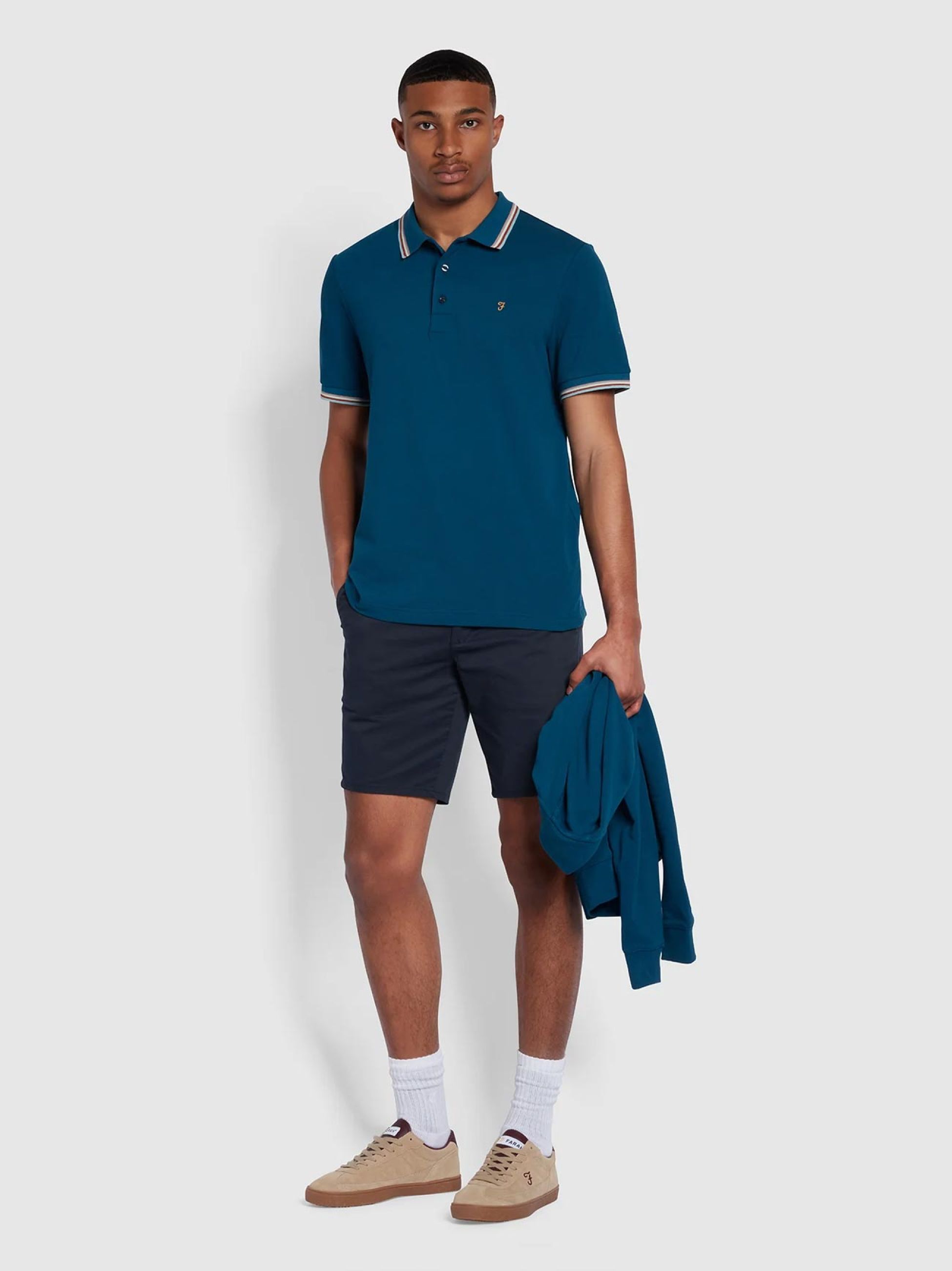 Farah Mens Sailor Blue Alvin Tipped Collar Polo Shirt | Designerwear