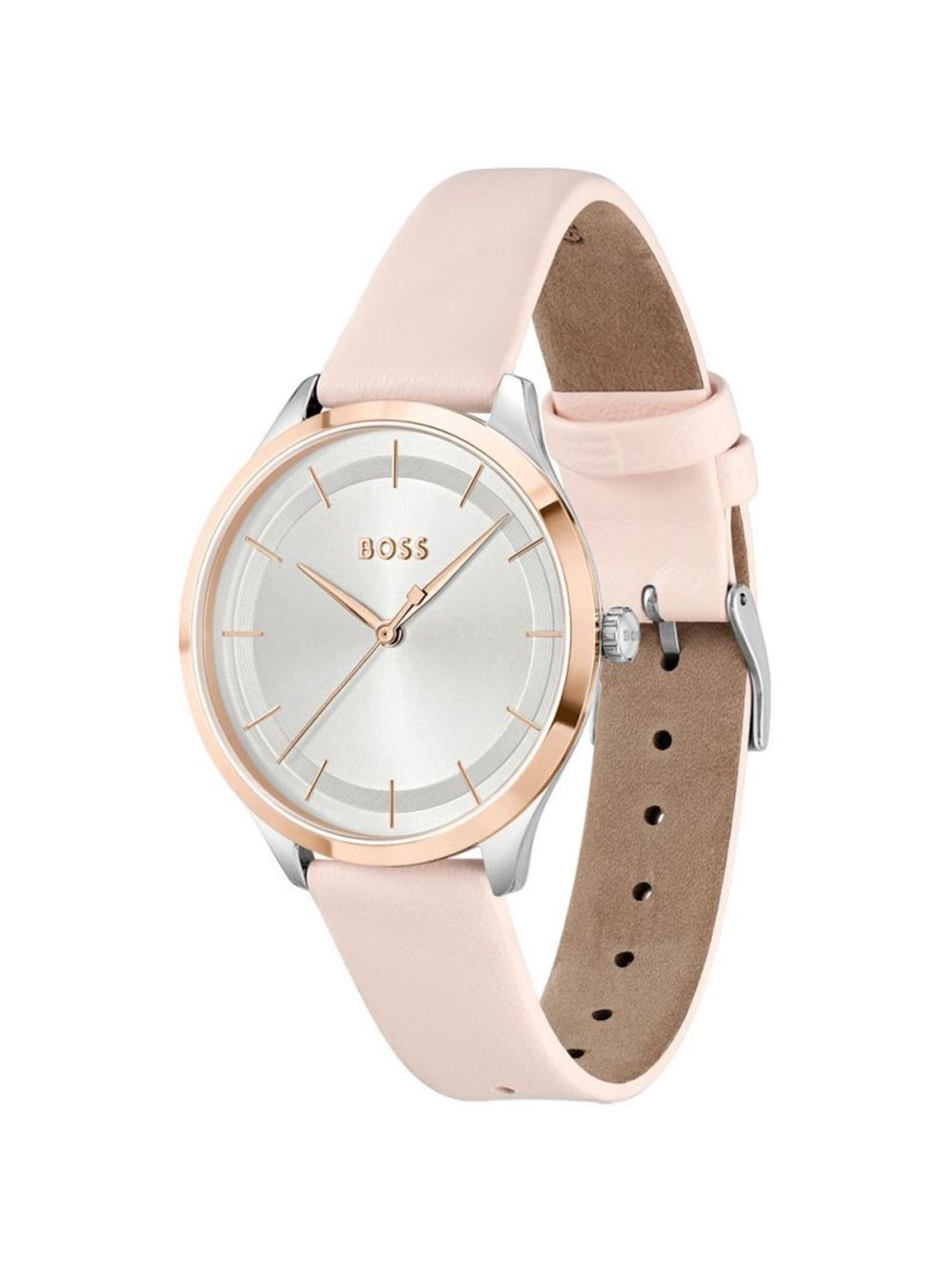 BOSS Womens Silver Pink Leather Pura Watch | Designerwear