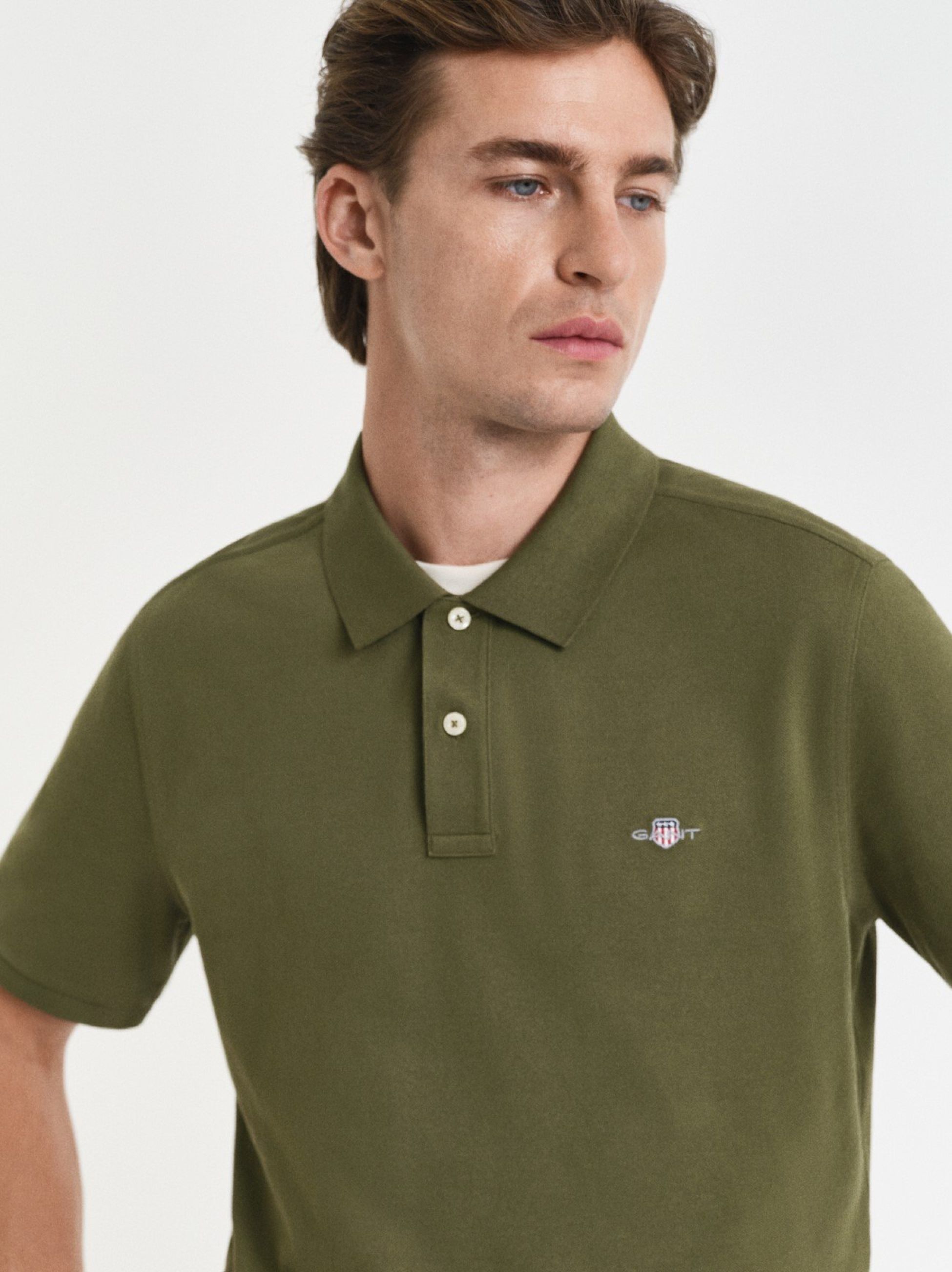 GANT Mens Moss Green Regular Fit Shield Logo Polo Shirt | Designerwear
