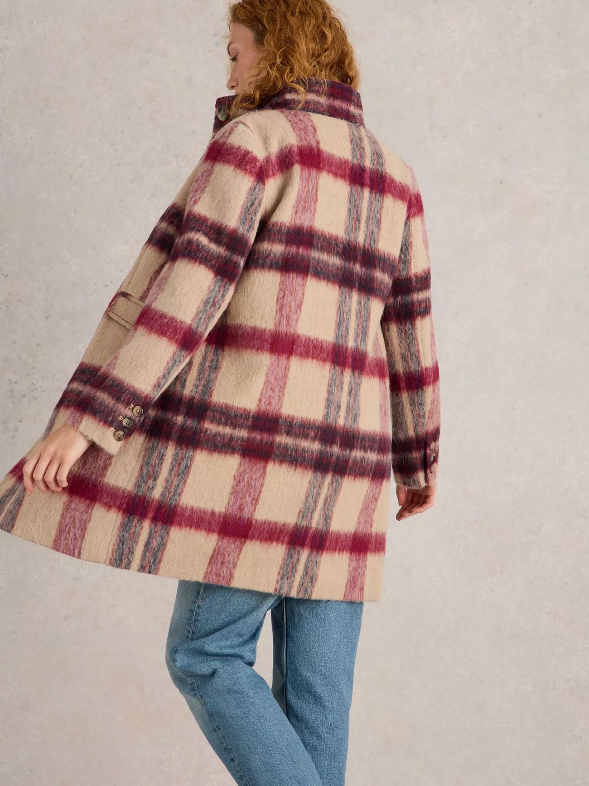 White Stuff Womens Plum Multi Karla Check Coat | Designerwear