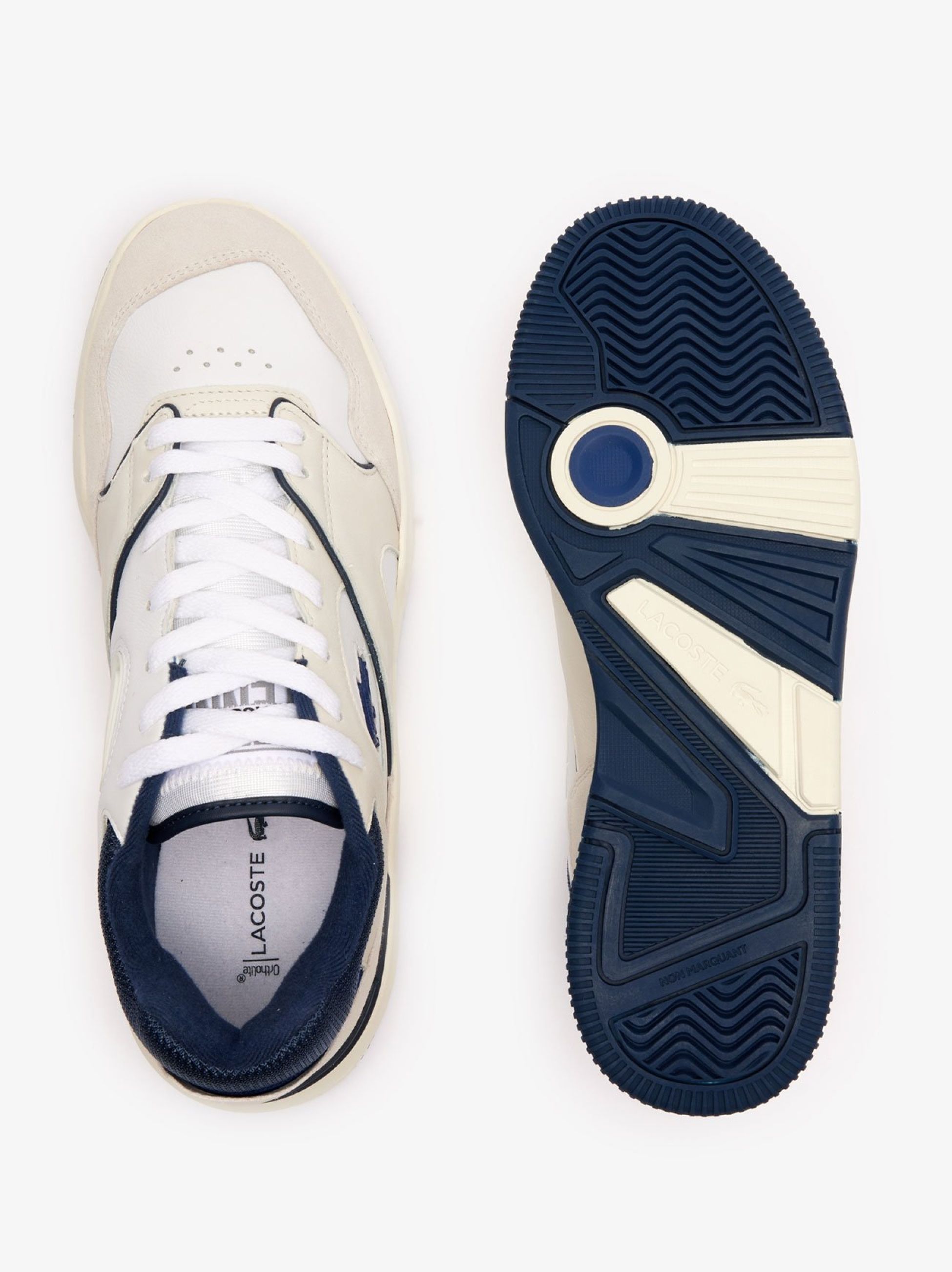 Lacoste Mens White Navy Lineshot Trainer | Designerwear