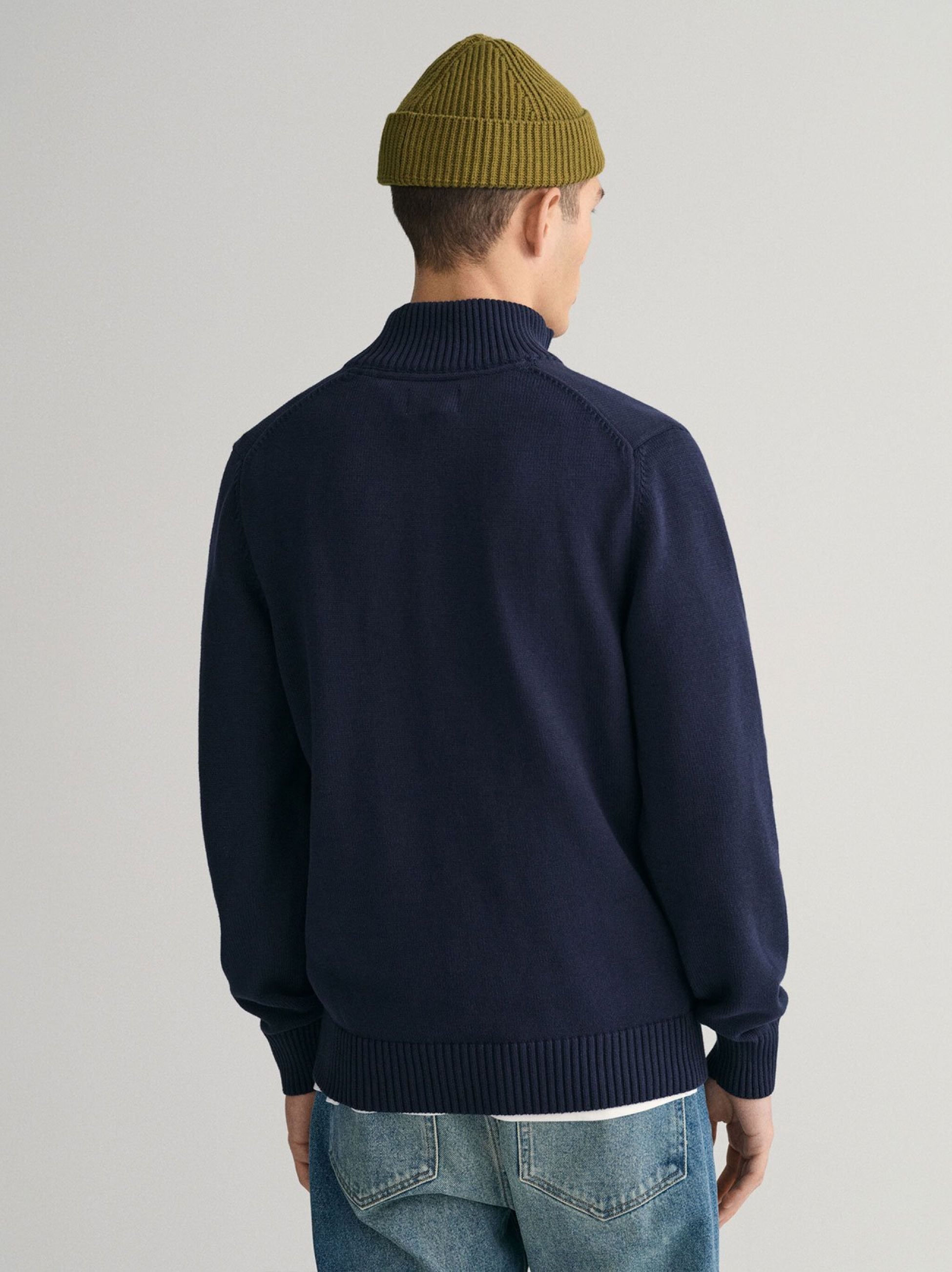 GANT Mens Evening Blue Casual Cotton Half Zip Sweatshirt | Designerwear