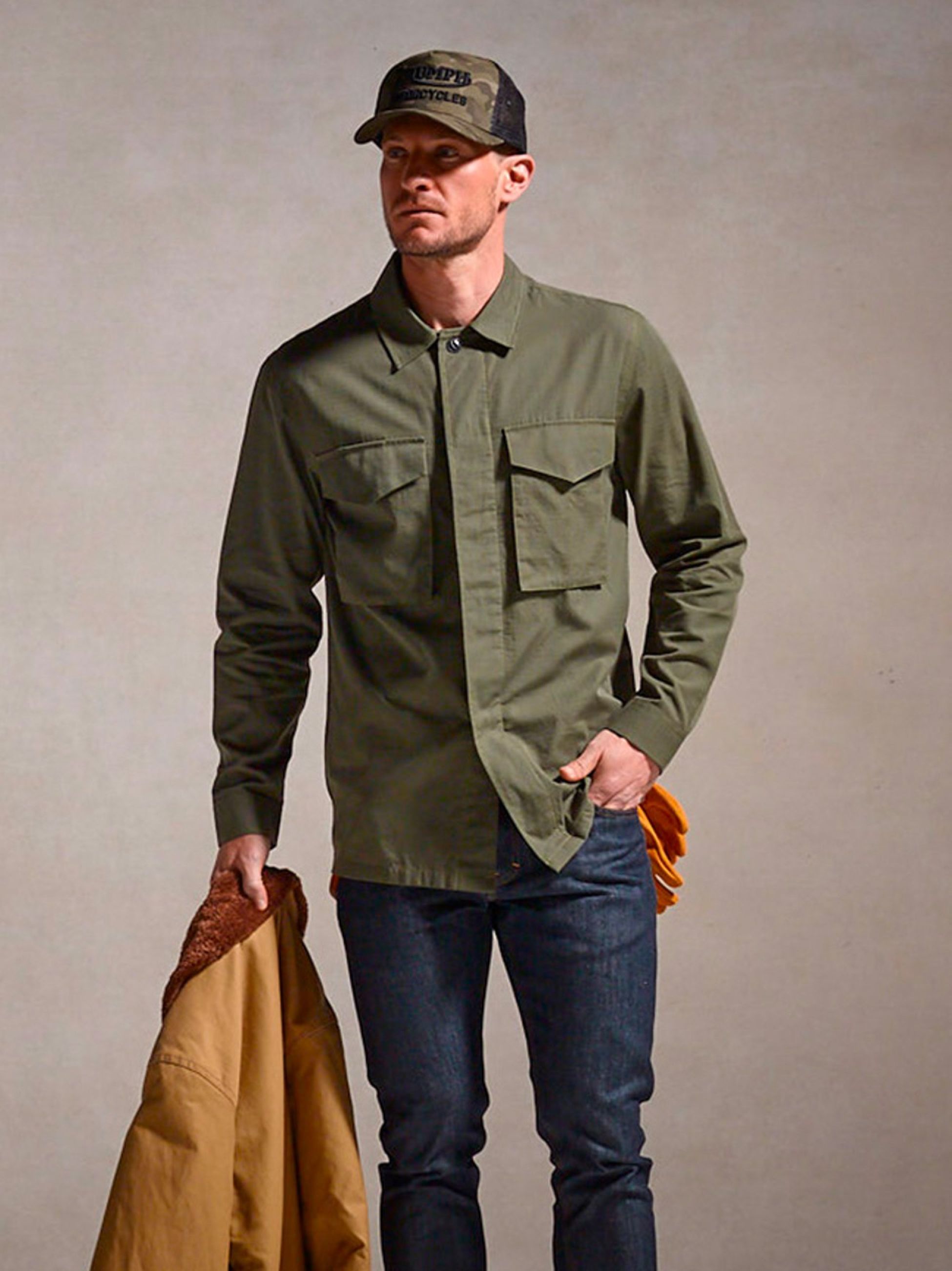 Triumph Mens Khaki Riley Lightweight Desert Jacket | Designerwear
