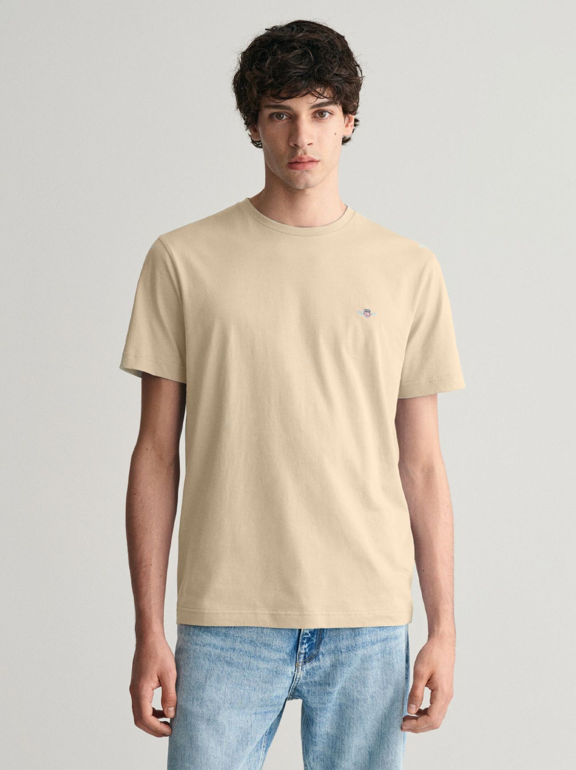 GANT Mens Silky Beige Shield Logo T-Shirt | Designerwear