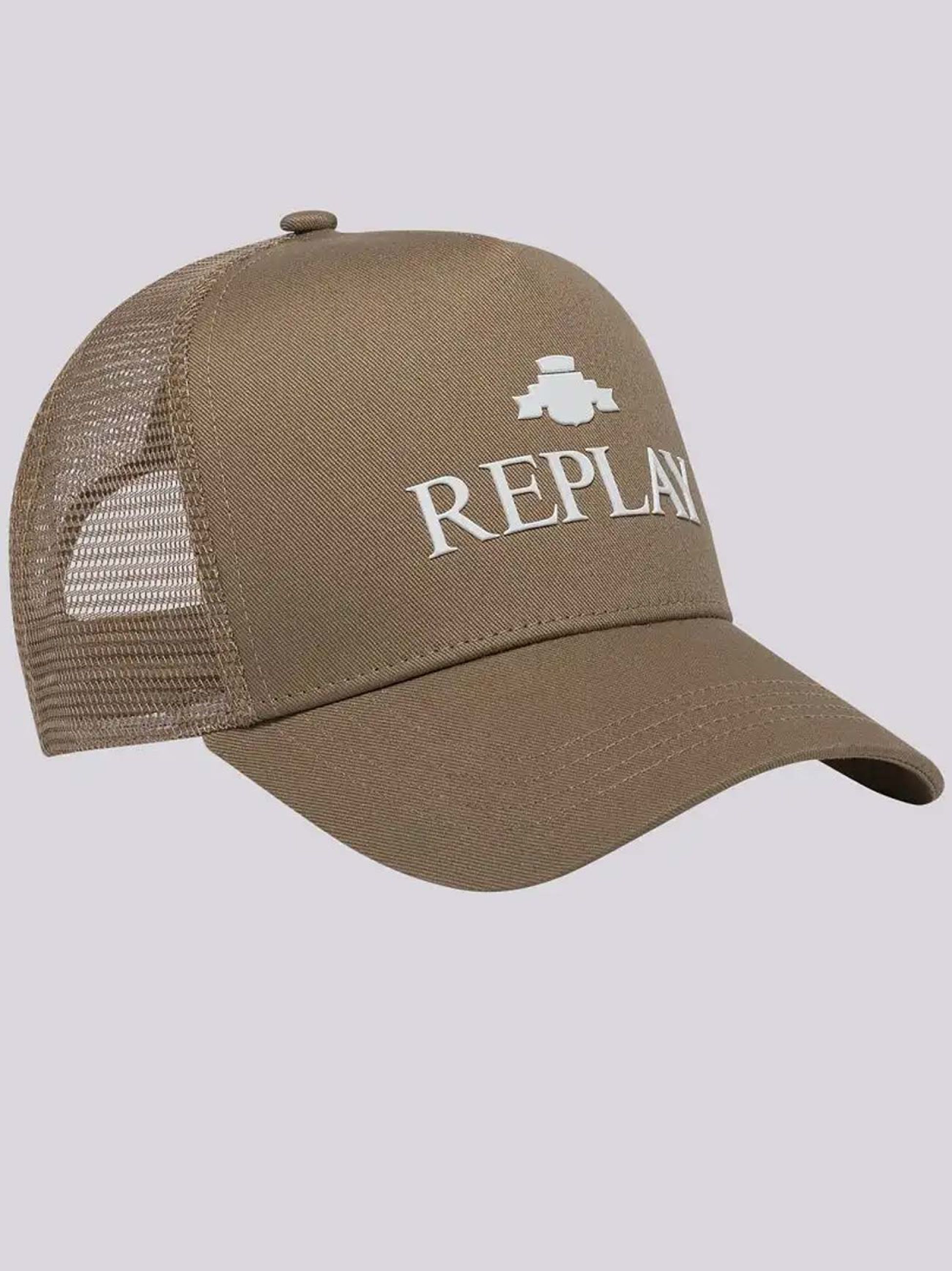Replay Mens Dove Brown Contrast Logo Mesh Cap | Designerwear