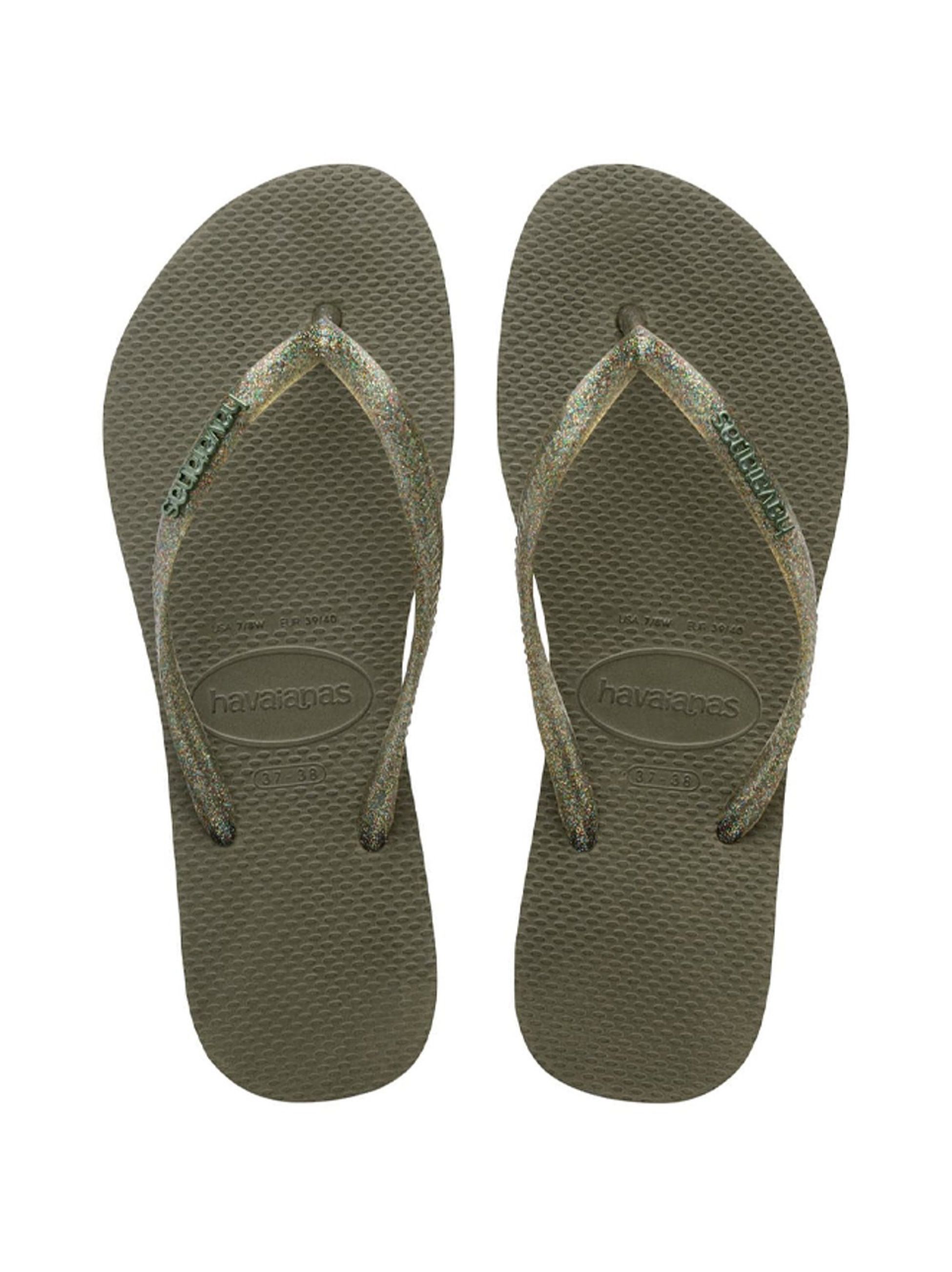 Havaianas Womens Metallic Green Slim Logo Flip Flop | Designerwear