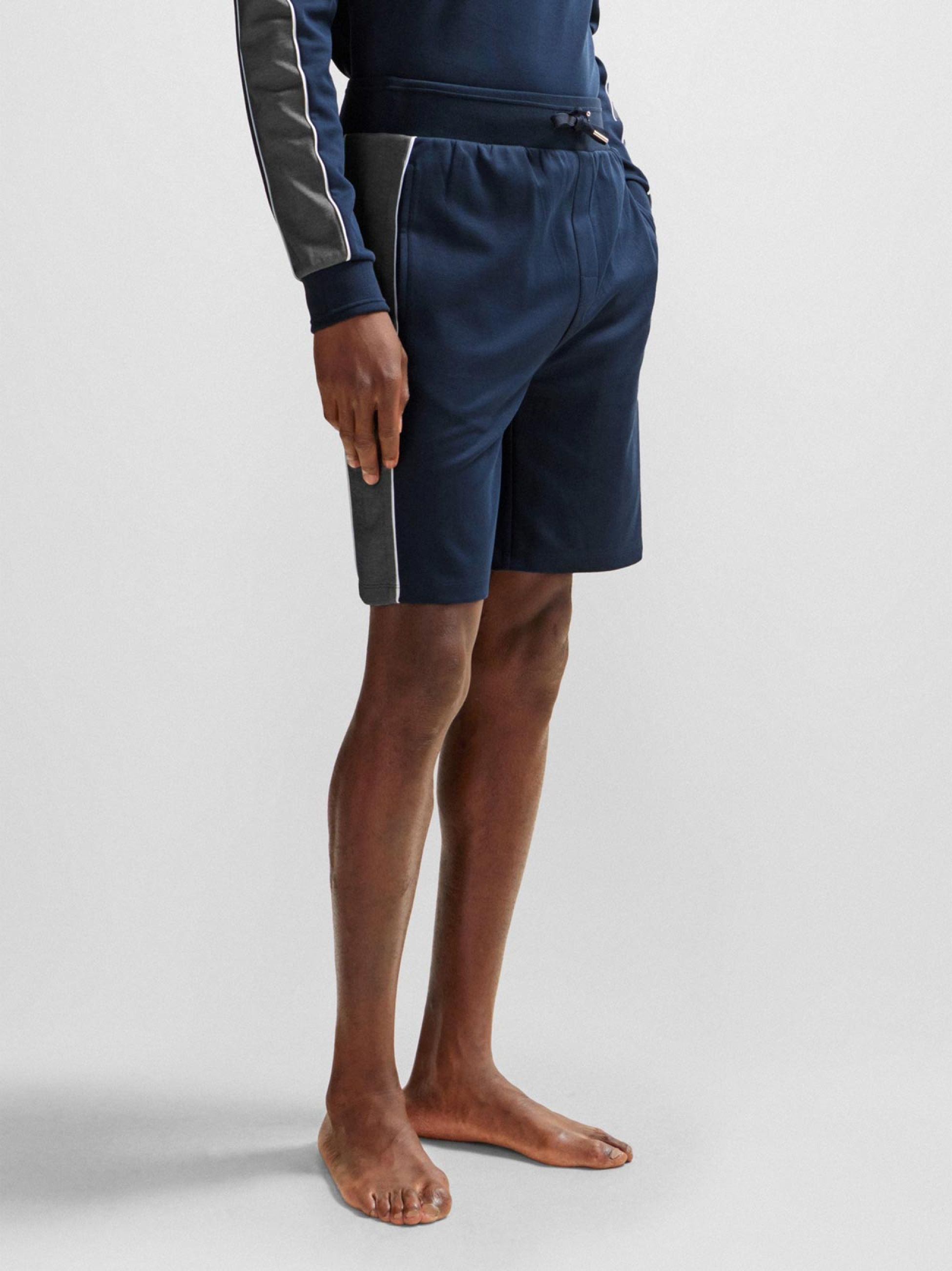 BOSS Mens Dark Blue Cotton Blend Embroidered Short | Designerwear