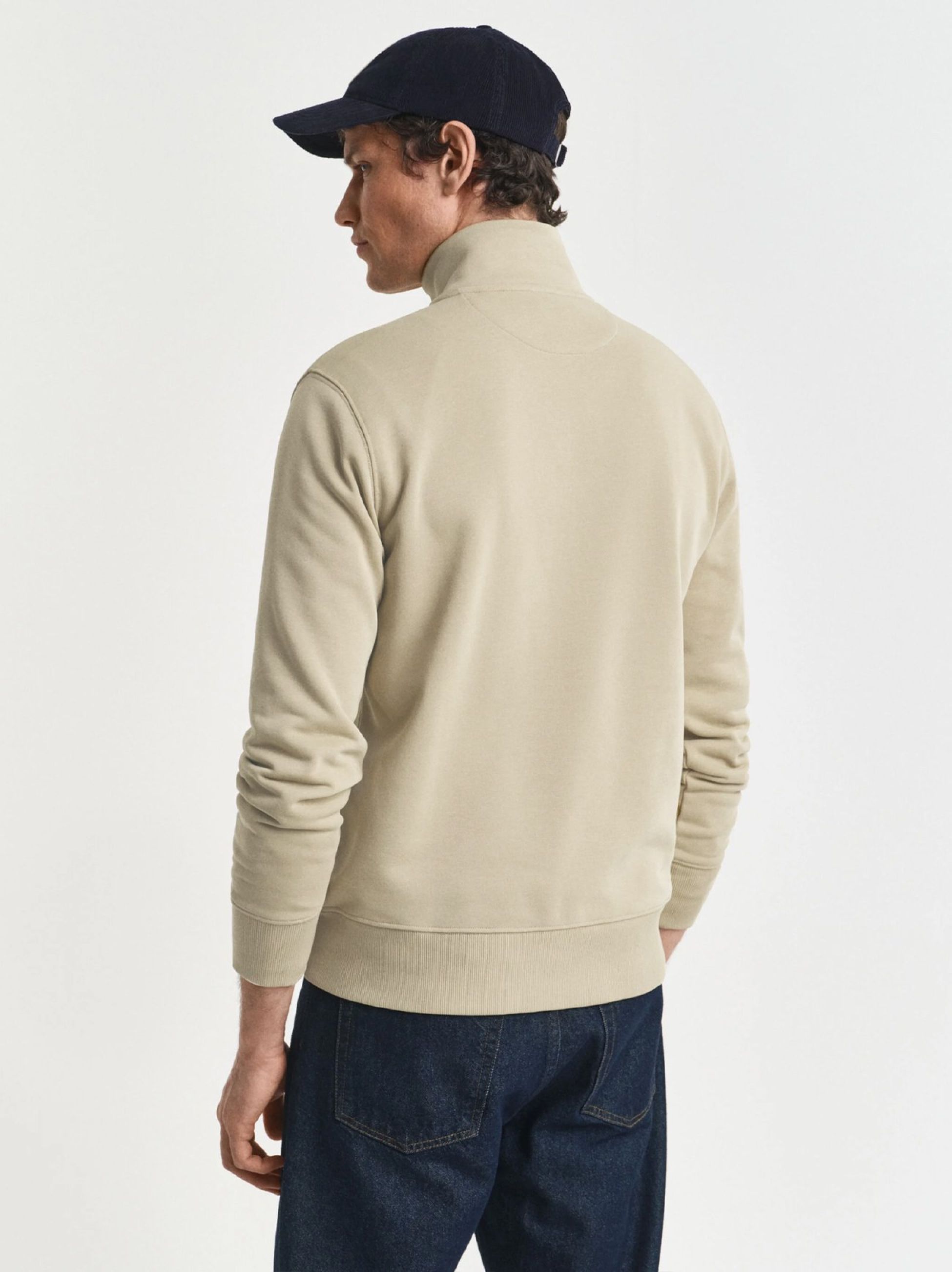 Gant Mens Silky Beige Shield Half Zip Sweatshirt | Designerwear