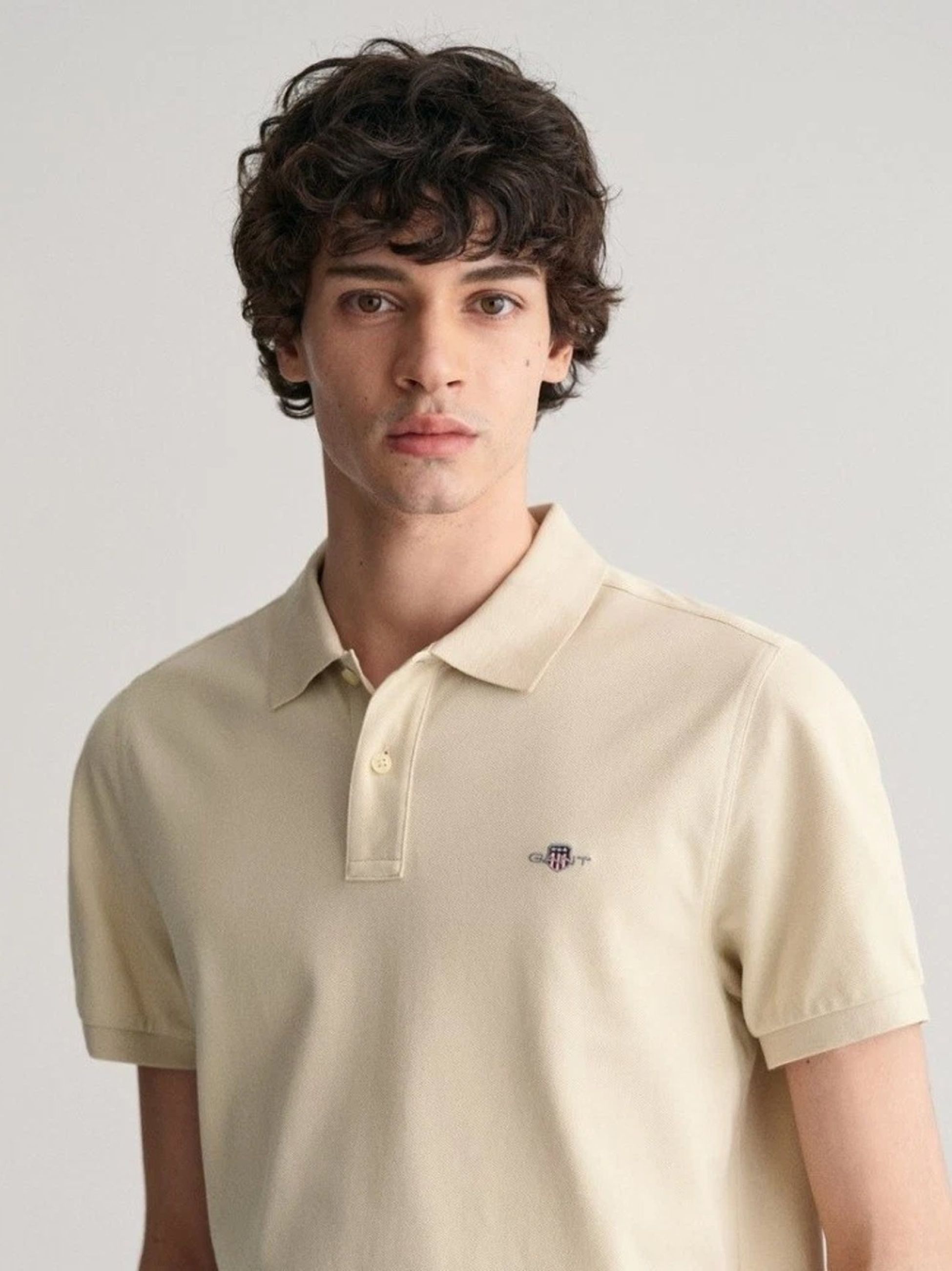 GANT Mens Silky Beige Shield Logo Pique Polo Shirt | Designerwear