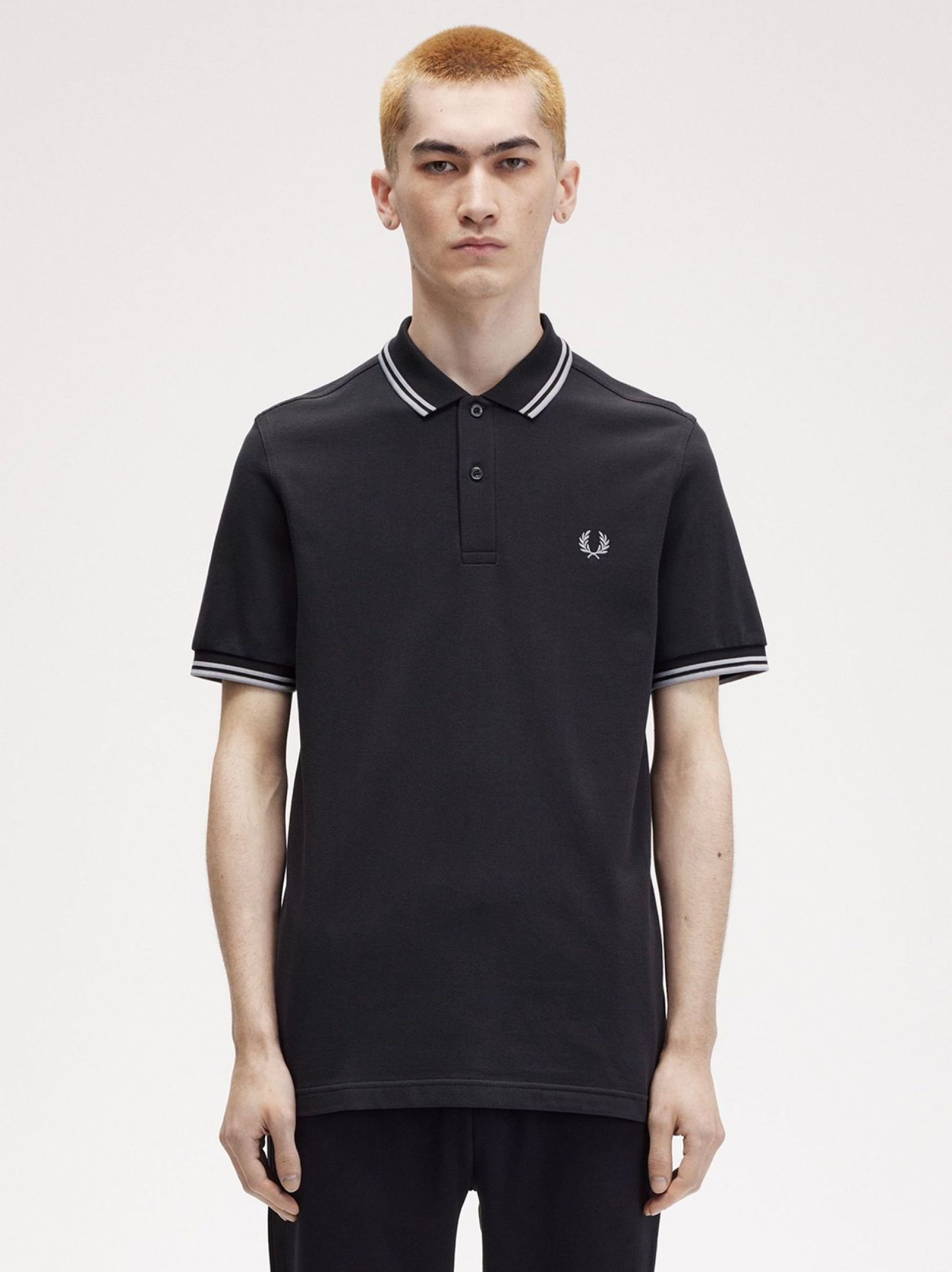 Fred Perry Mens Anchor Grey Limestone Twin Tipped Polo Shirt | Designerwear