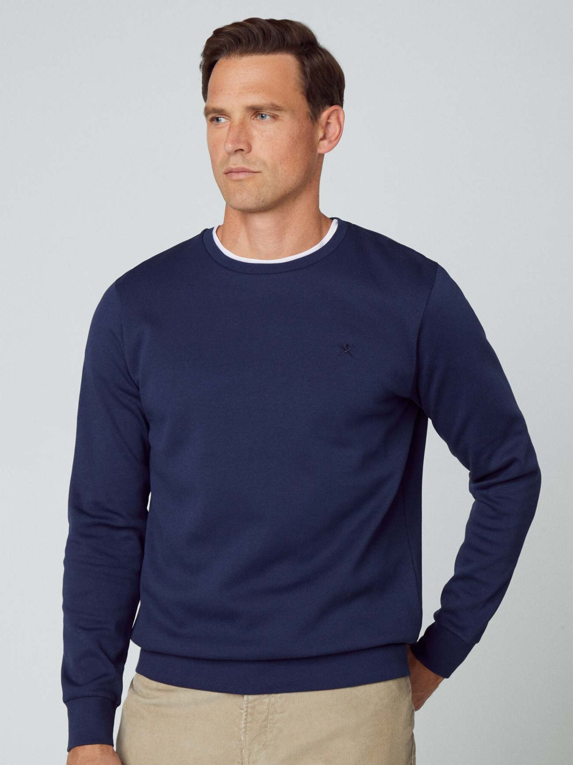 Hackett Mens Navy Double Knit Crew Neck Sweatshirt | Designerwear