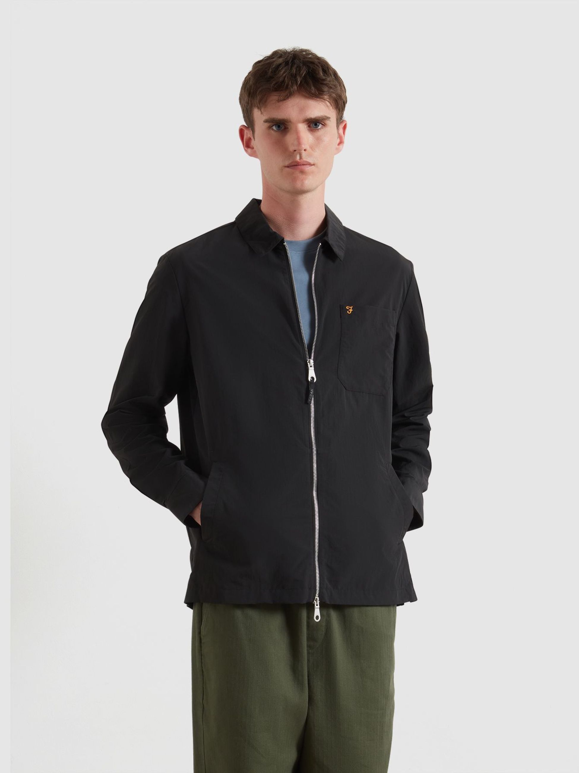 Farah Mens Black Fintoni Zip Overshirt | Designerwear