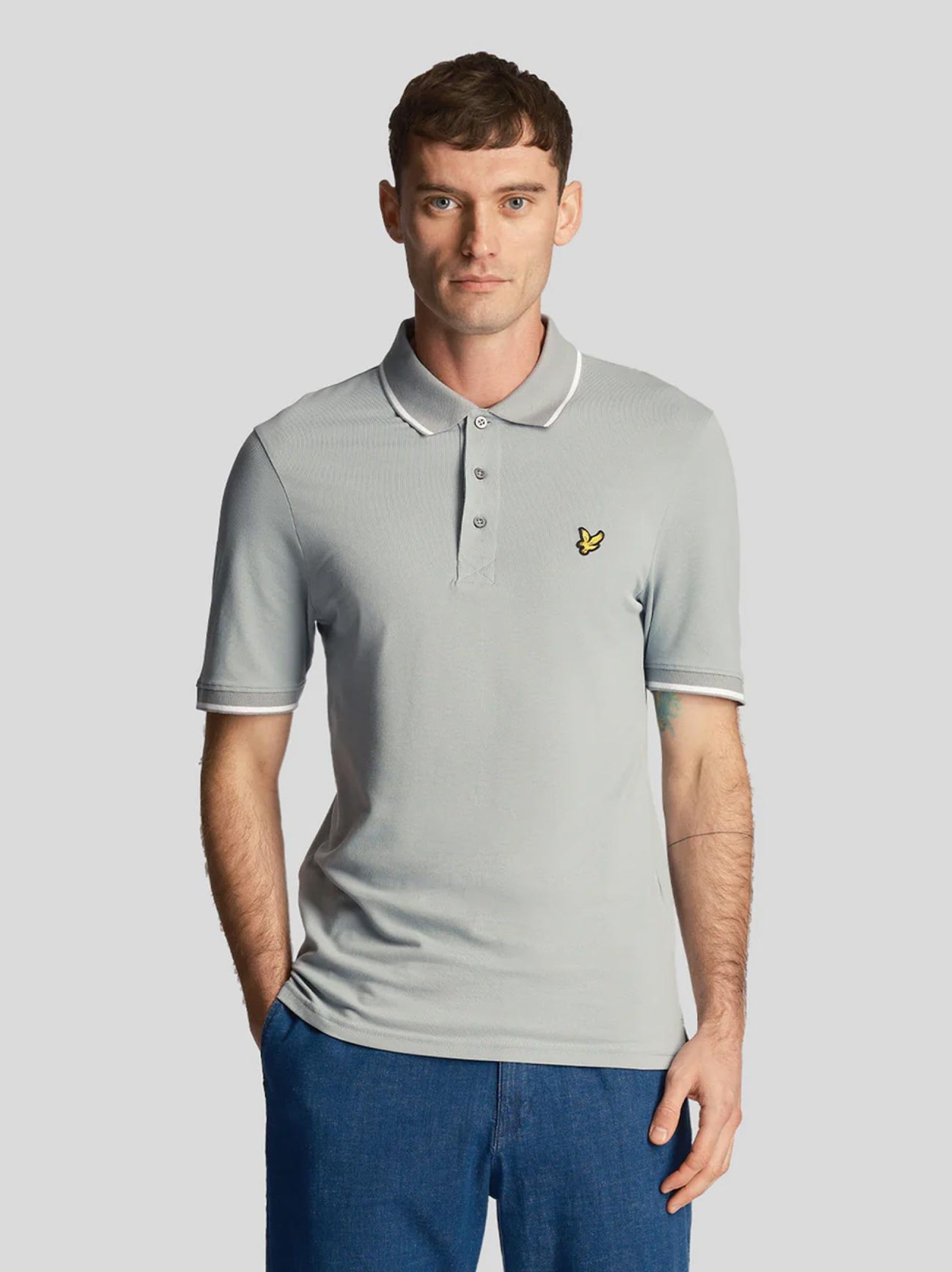 Lyle and Scott Mens Slate Blue White Tipped Polo Shirt | Designerwear
