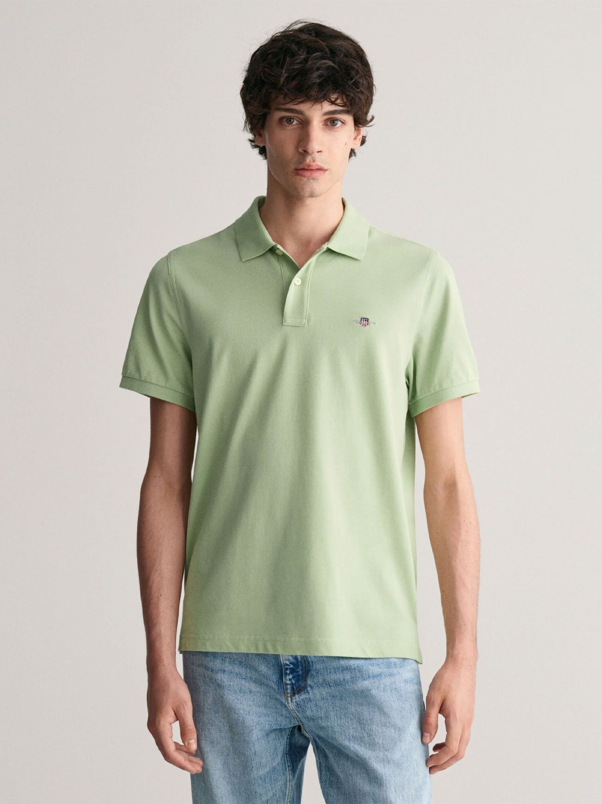 Gant Mens Milky Matcha Shield Logo Pique Polo Shirt | Designerwear