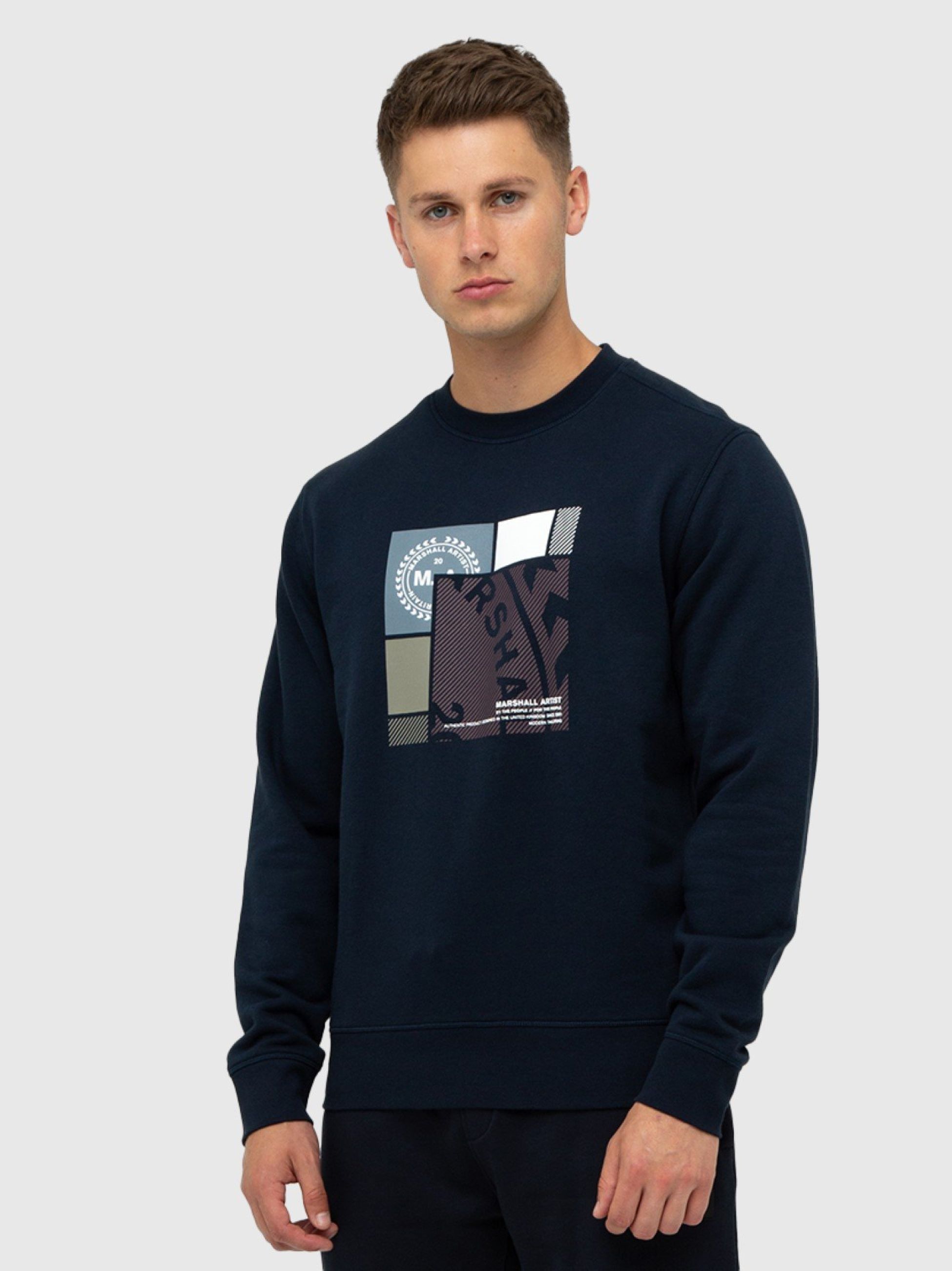 Marshall Artist Mens Navy Pezzi Crew Neck Sweatshirt | Designerwear