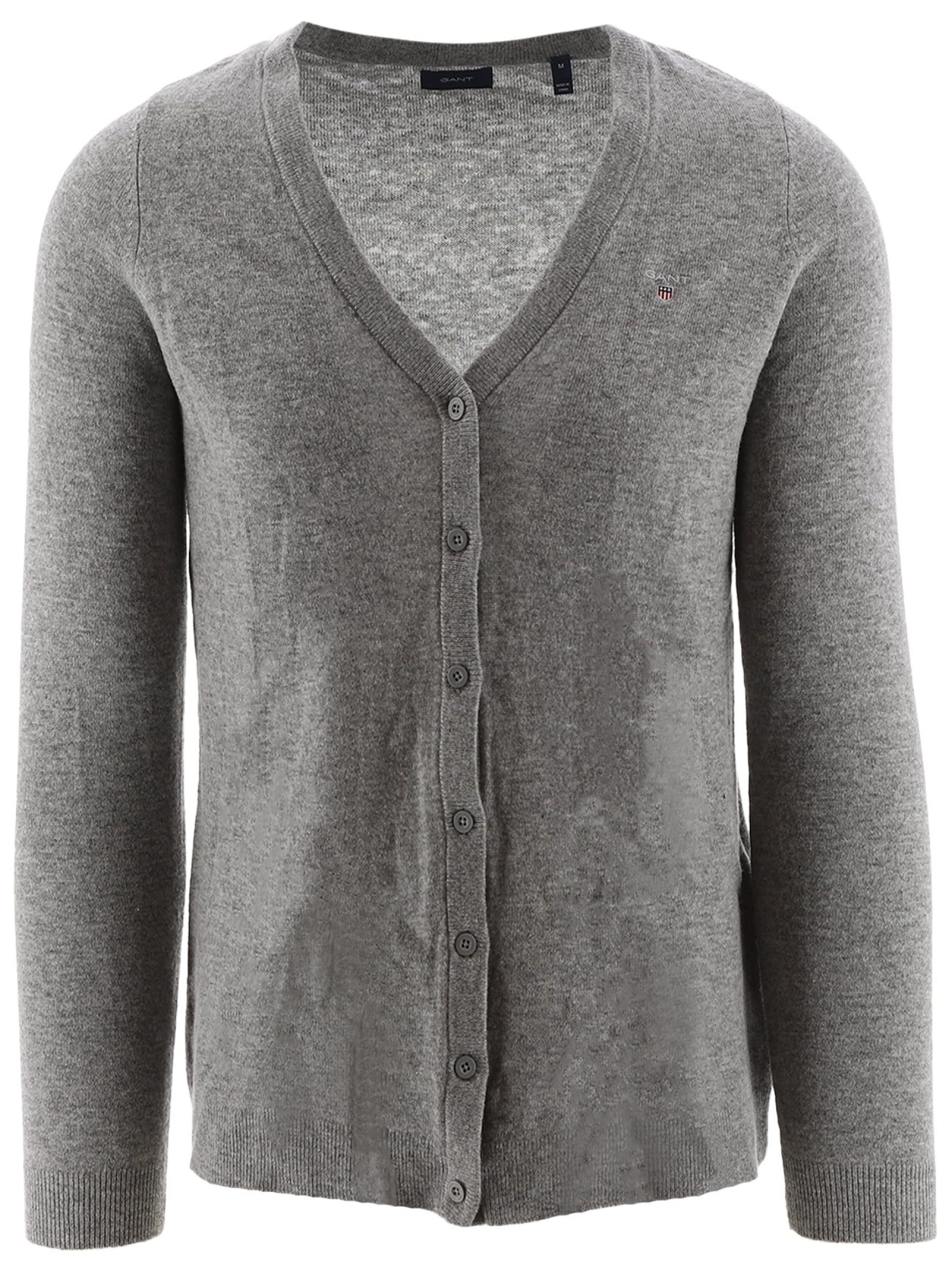 GANT Mens Grey Melange Lambswool Blend V-Neck Cardigan | Designerwear
