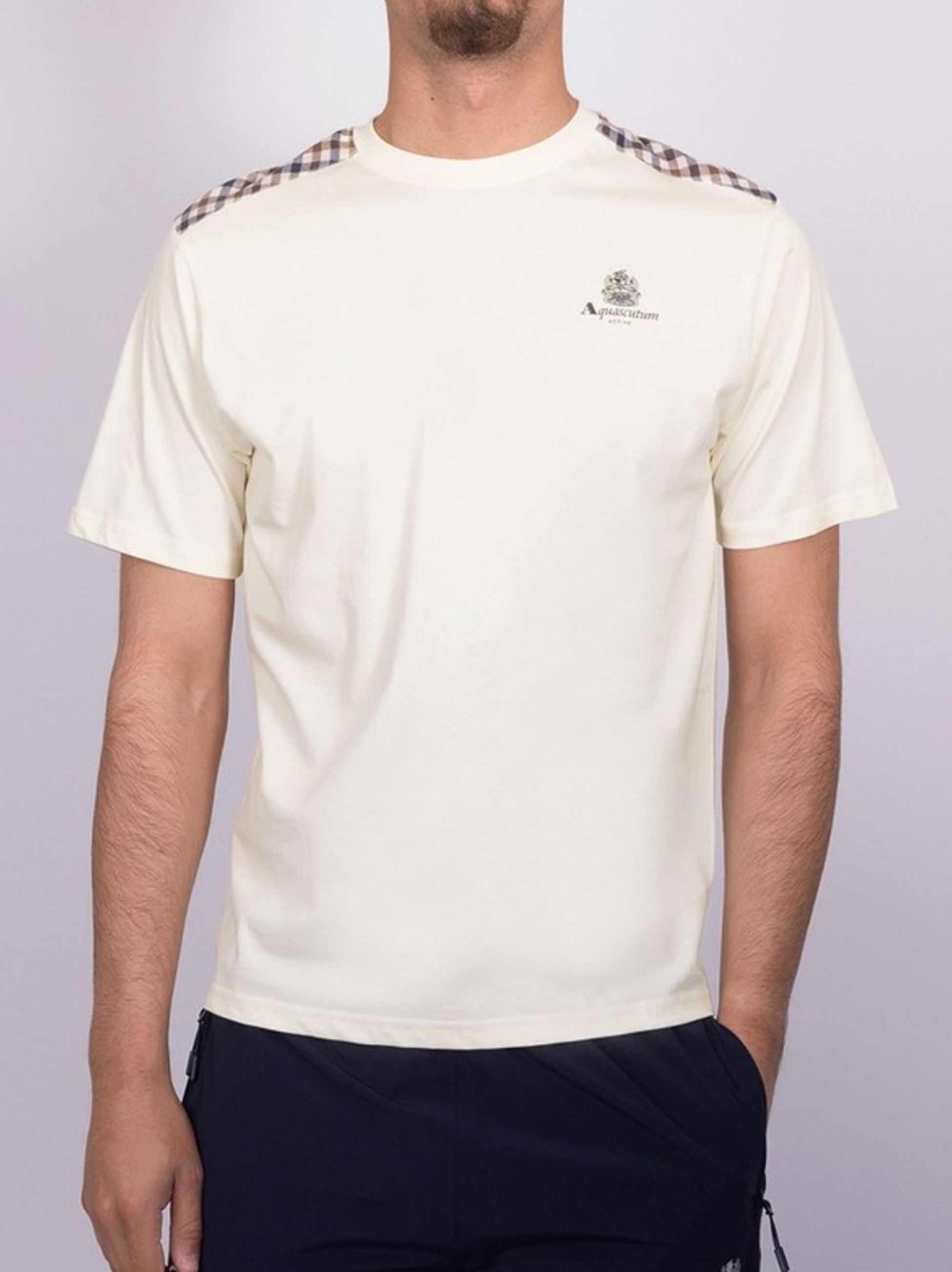 Aquascutum Mens Old White Check T-Shirt | Designerwear