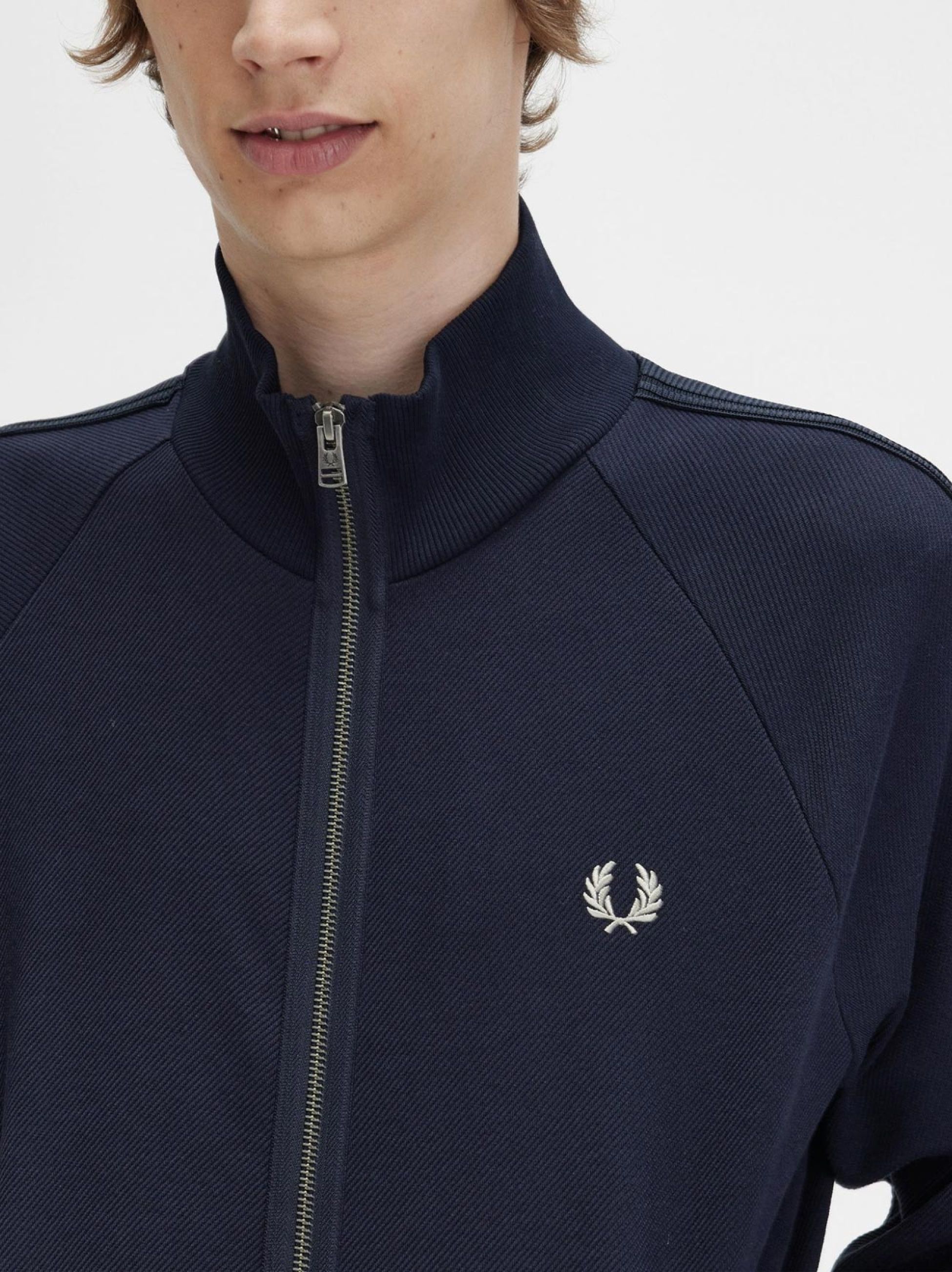 Fred Perry Mens Navy Knitted Tape Track Jacket | Designerwear | Hassle ...