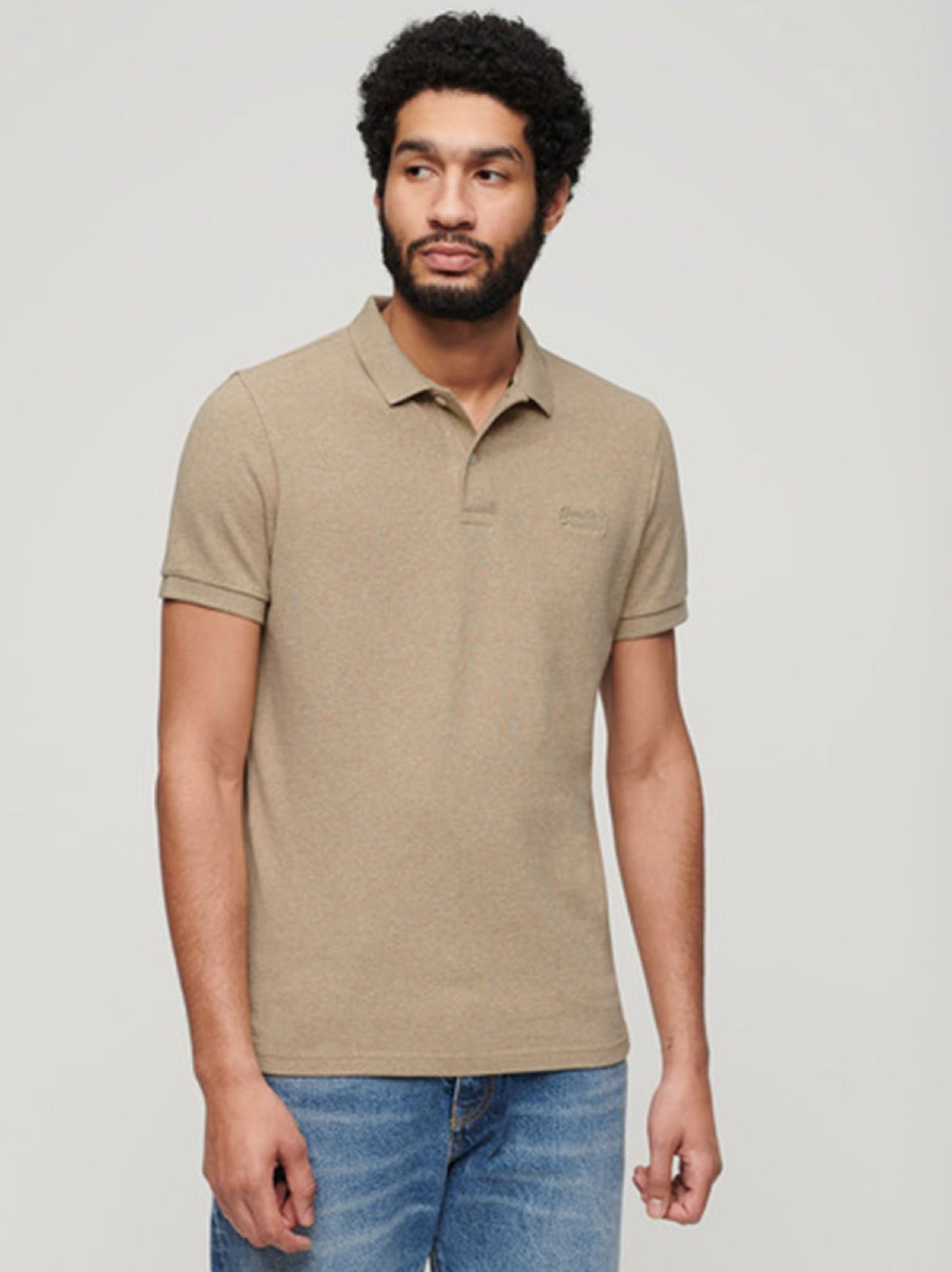 Superdry Mens Tan Brown Fleck Marl Classic Pique Polo Shirt | Designerwear
