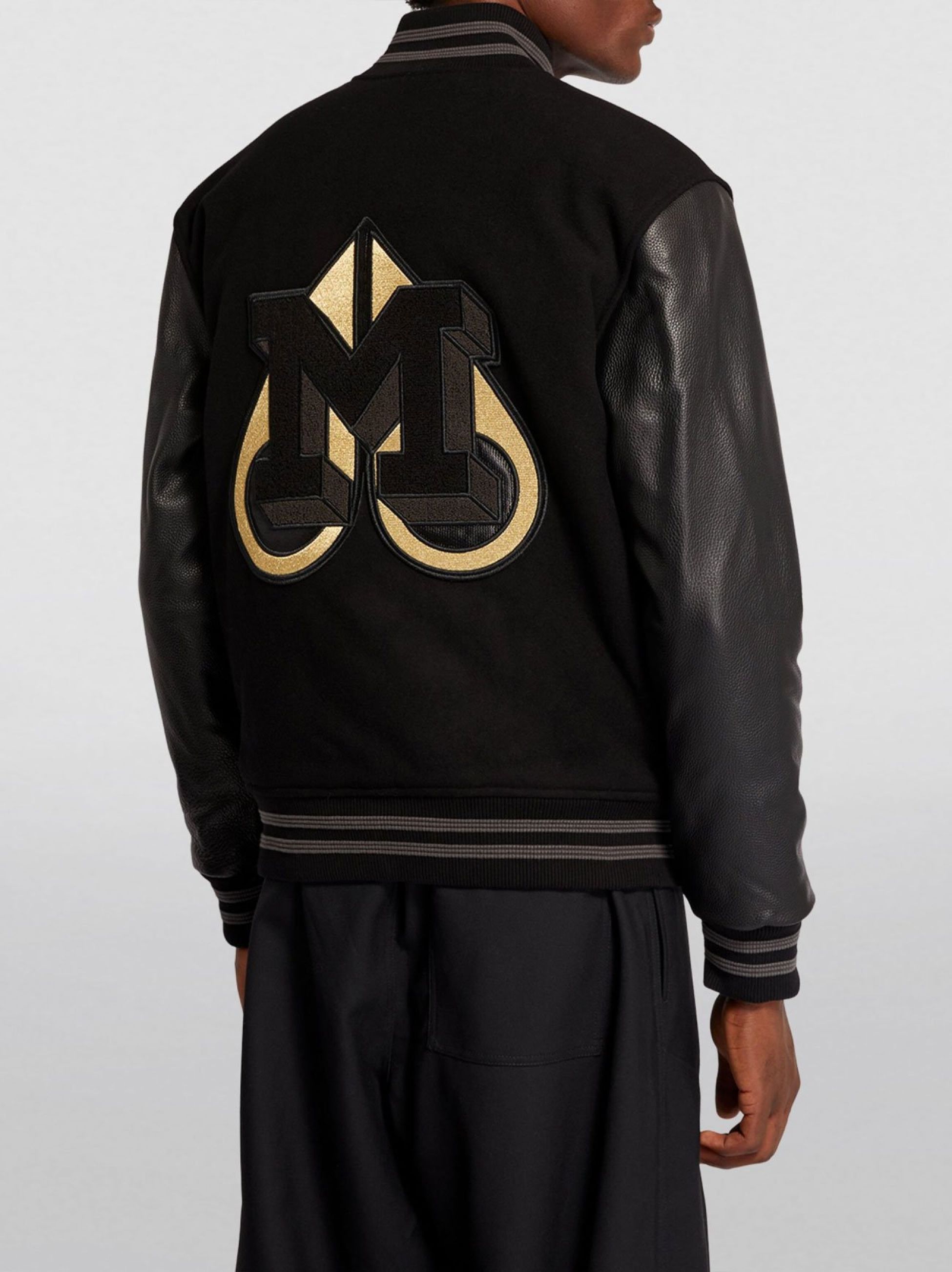 Moose Knuckles Mens Black Gold Moose Varsity Bomber Jacket | Designerwear