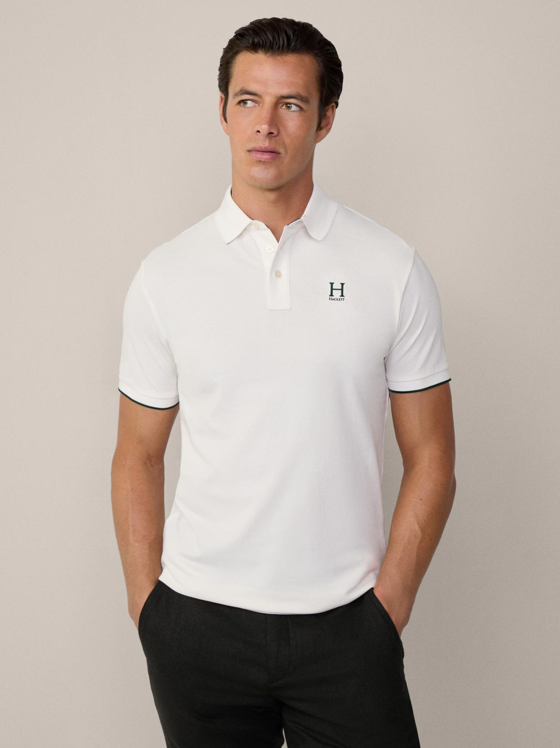 Hackett Mens Winter White Heritage 'H' Logo Polo Shirt | Designerwear