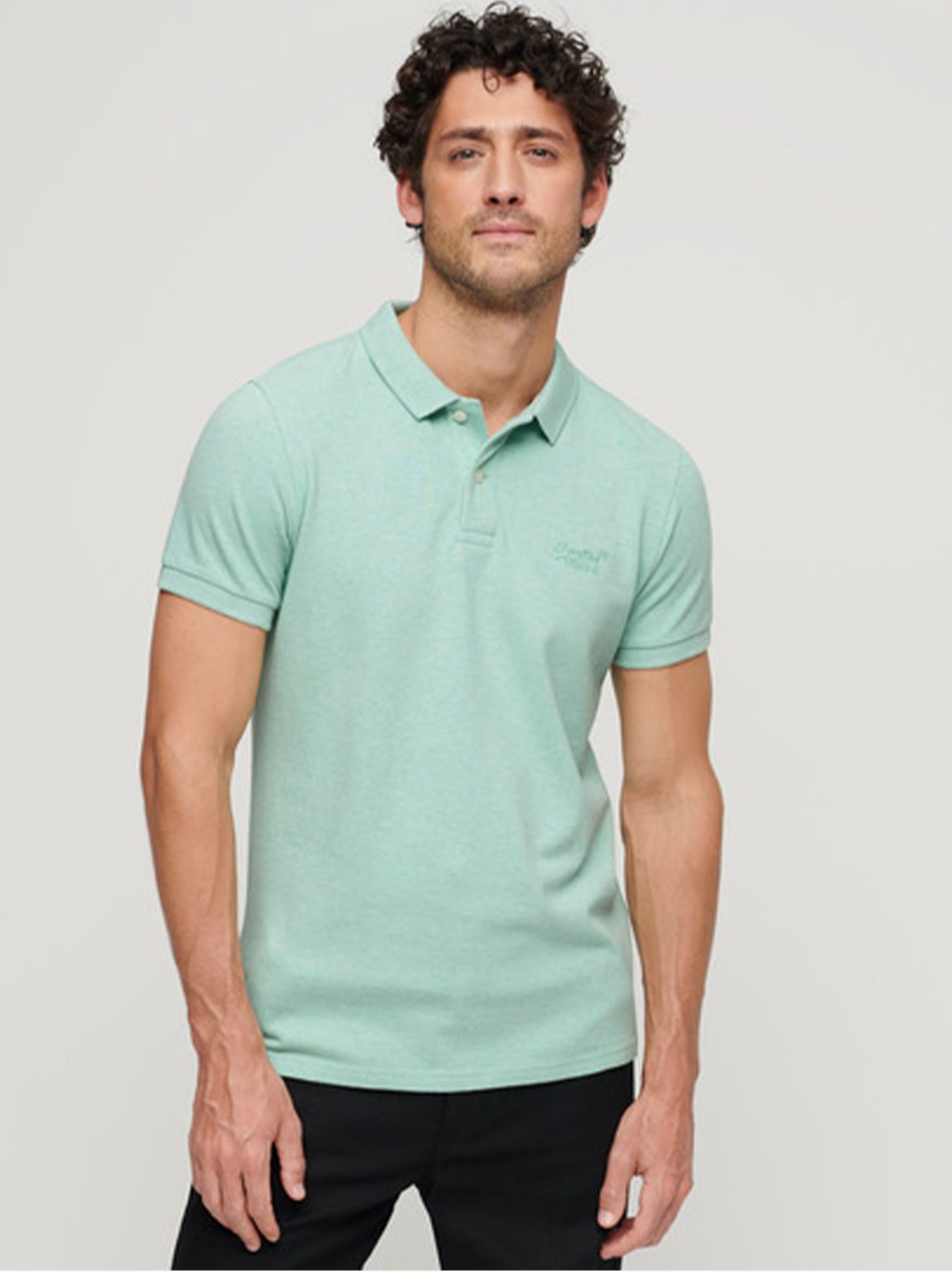 Superdry Mens Light Mint Green Marl Classic Pique Polo Shirt | Designerwear