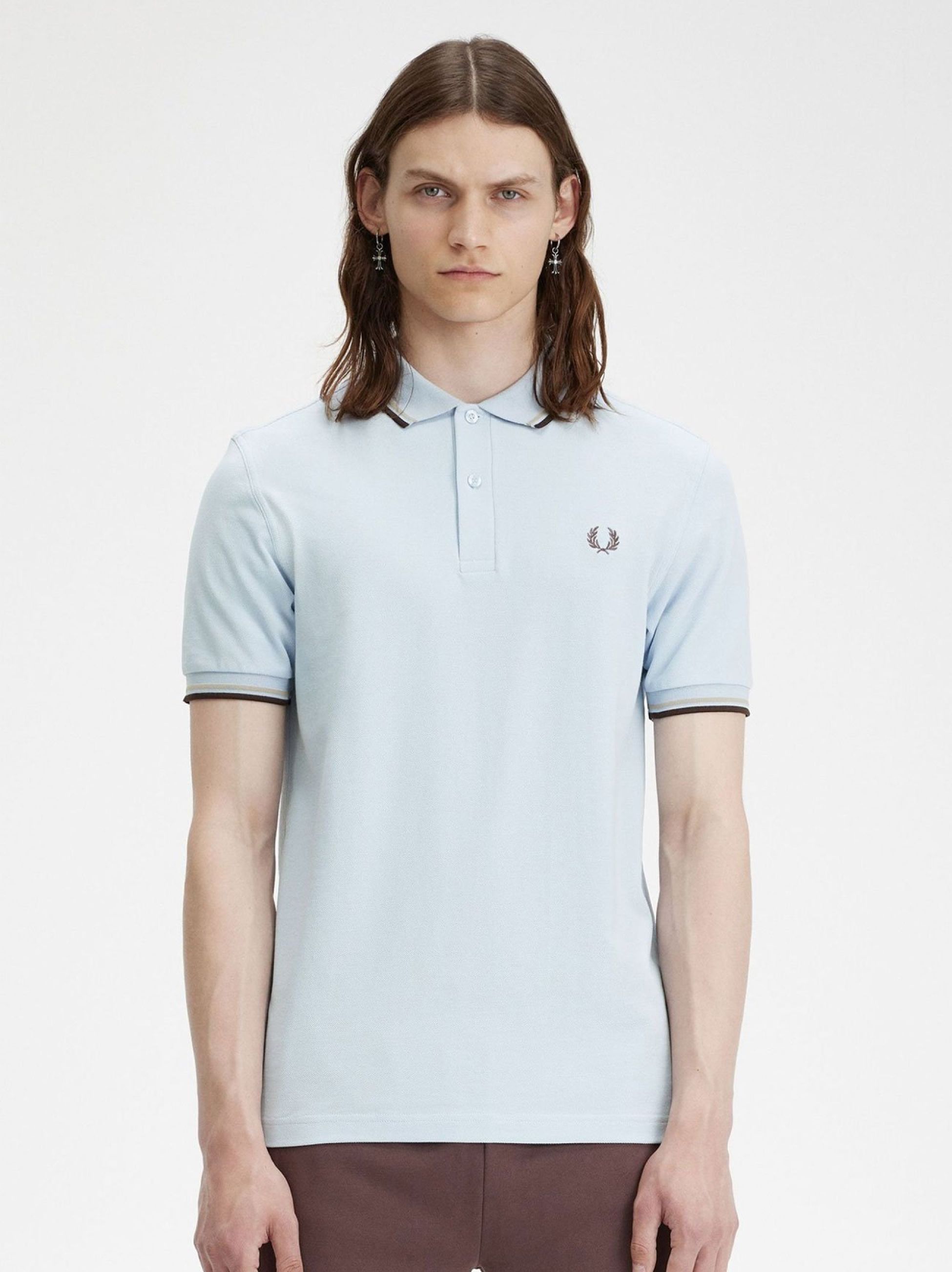 Fred Perry Mens Light Smoke Warm Grey Brick Twin Tipped Polo Shirt ...