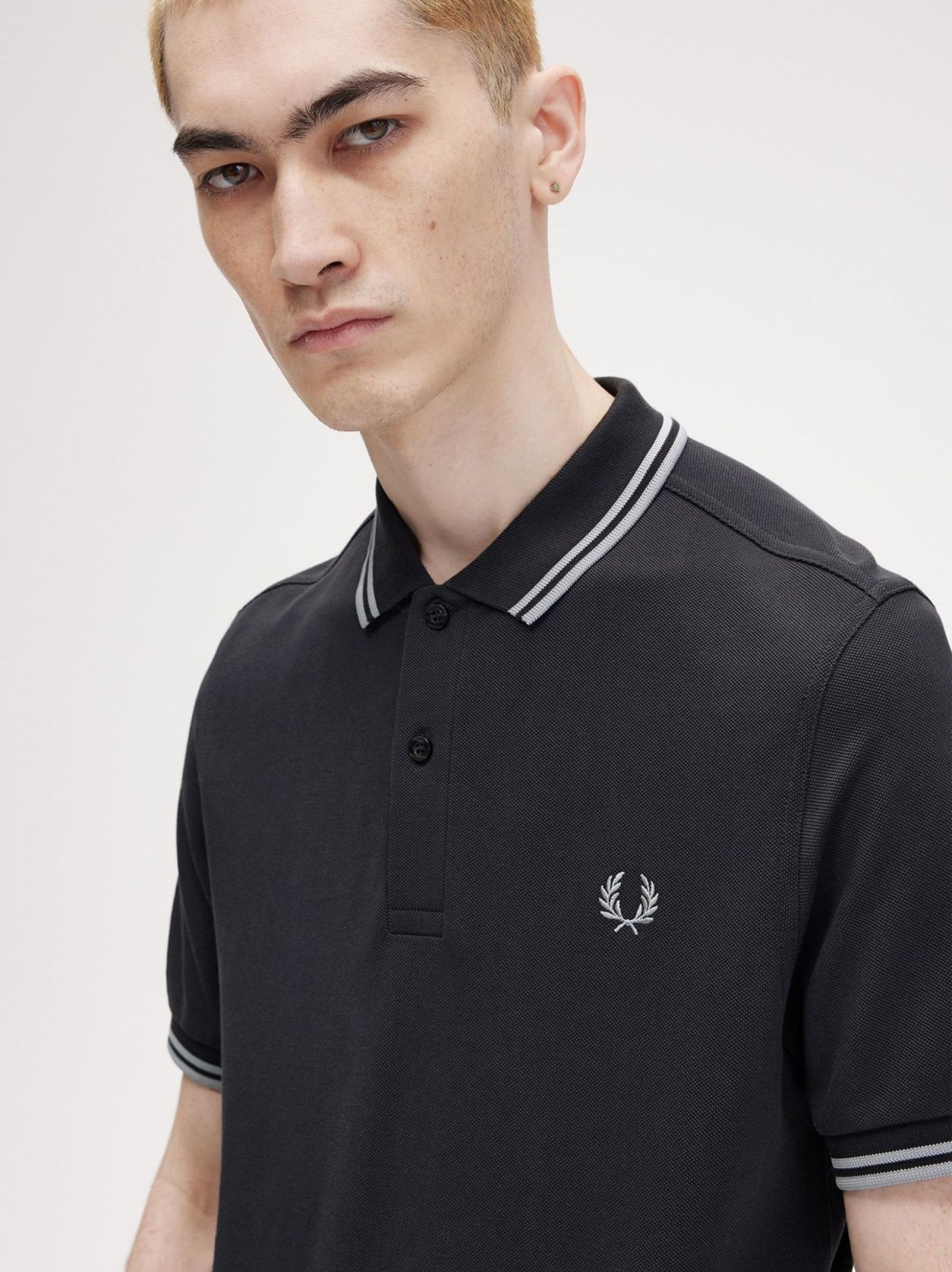 Fred Perry Mens Anchor Grey Limestone Twin Tipped Polo Shirt | Designerwear