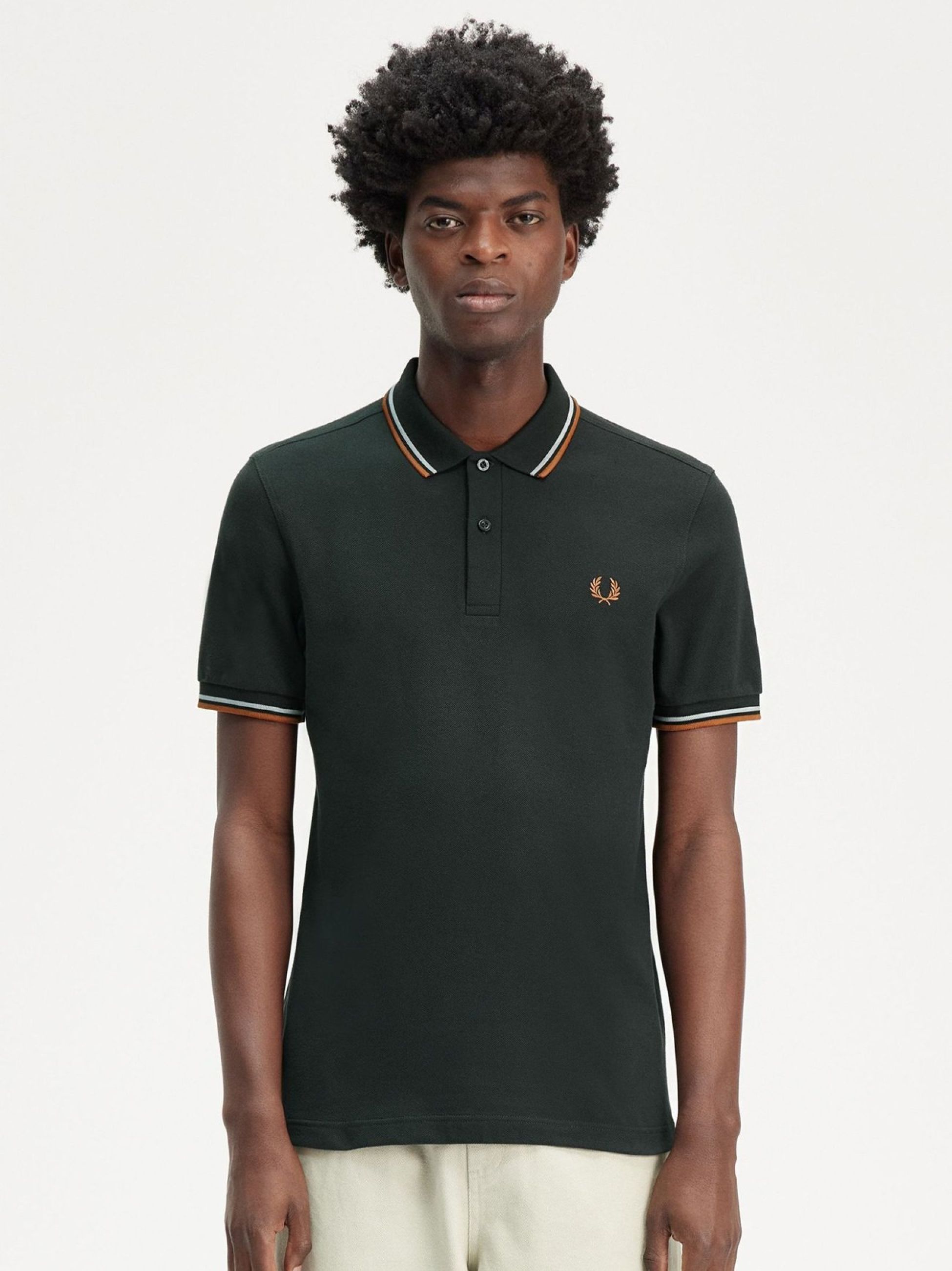 Fred Perry Mens Night Green Silver Blue Marmalade Twin Tipped Polo ...